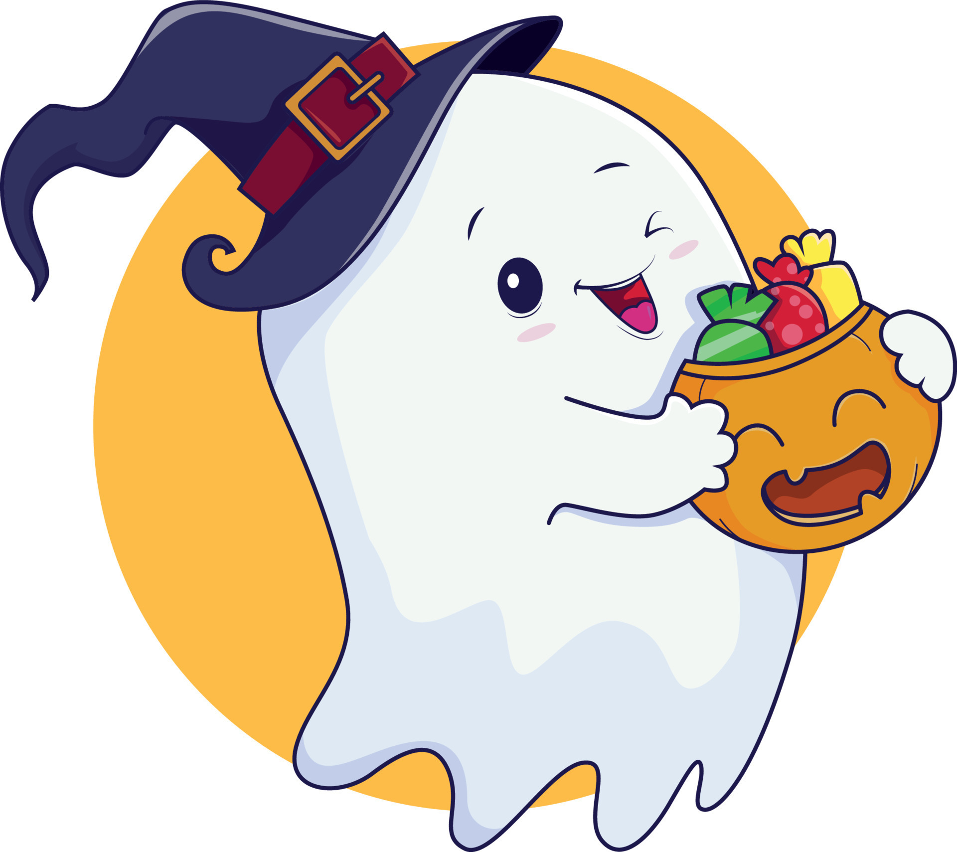 CUTE HALLOWEEN PUMPKIN GHOST FULL OF CANDY 11816019 Vector Art at Vecteezy