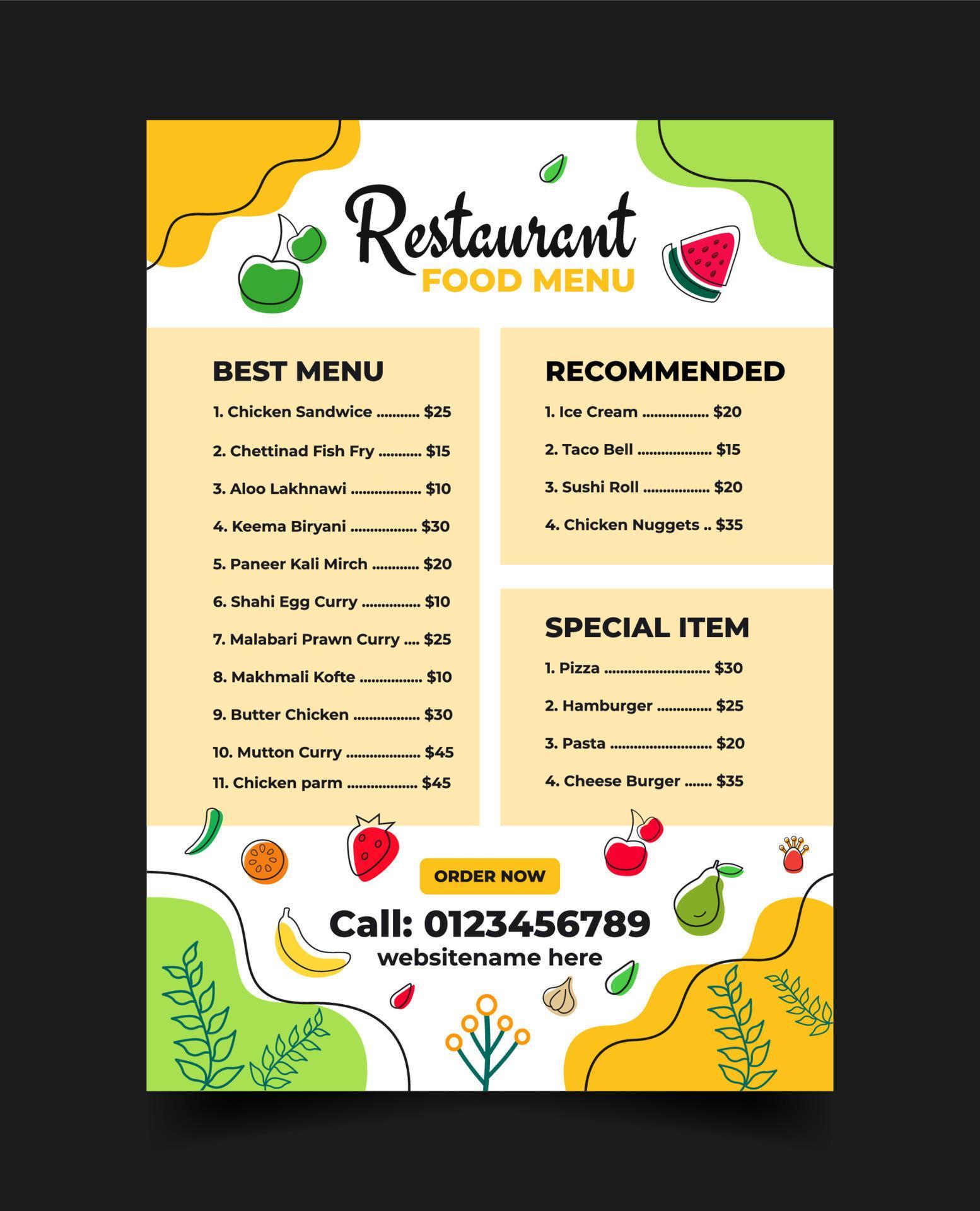 Special Food Menu Restaurant Flyer with Fruits Background Design ... Special Food Menu Restaurant Flyer with Fruits Background Design ...