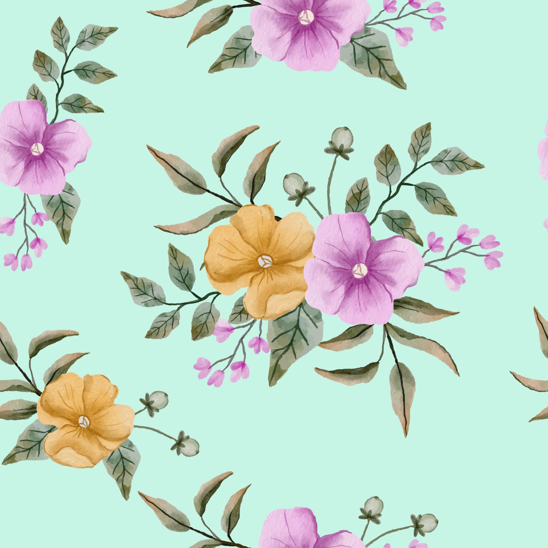 Soft Yellow Purple Floral Watercolor Seamless Pattern 11818170 Vector