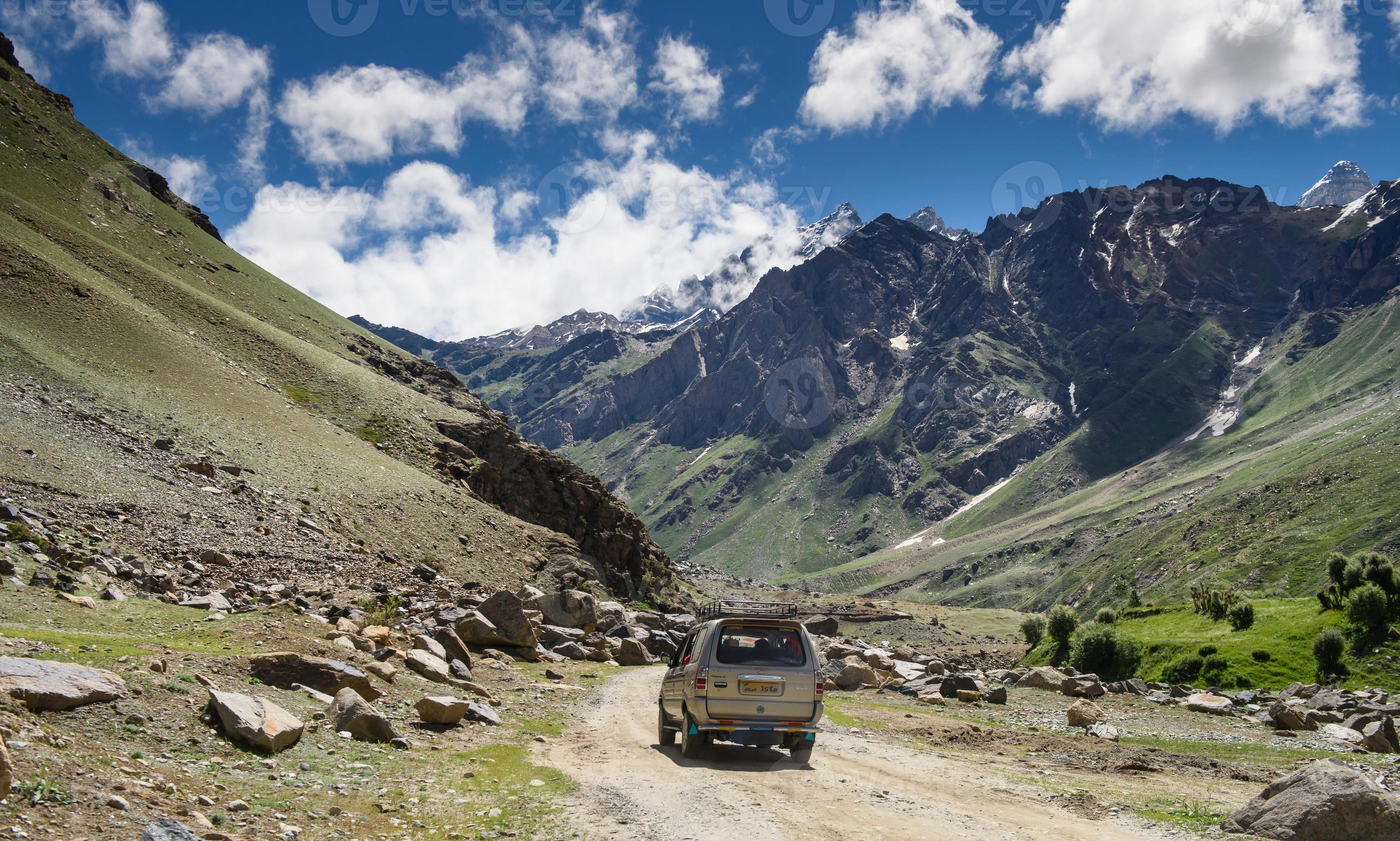 KASHMIR, INDIA - July 14 Car tourist on the way go to snow moutain on July 14,2015 in KASHMIR ...