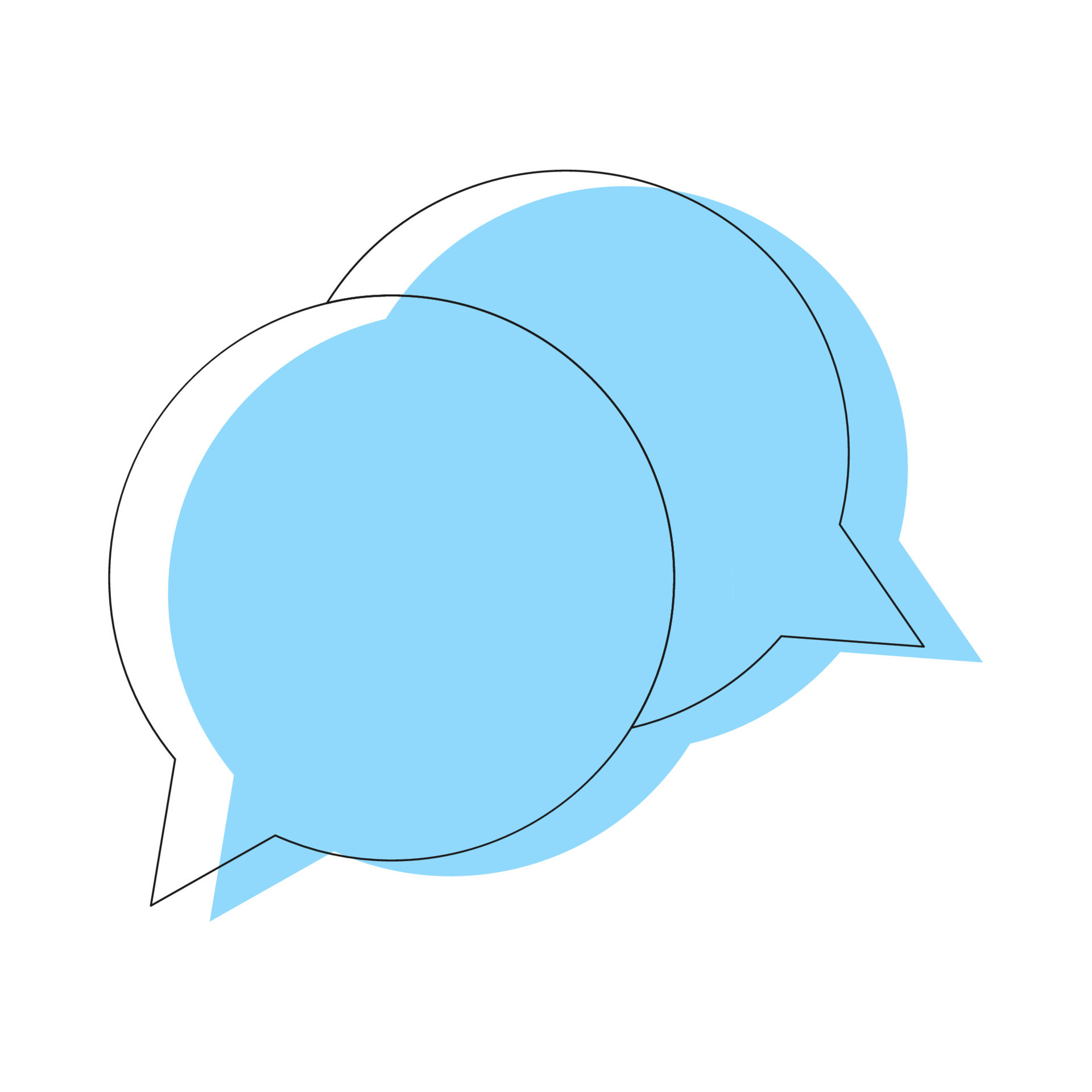 Signo de diálogo y conversación. ilustración vívida de la burbuja del habla azul claro en forma ...