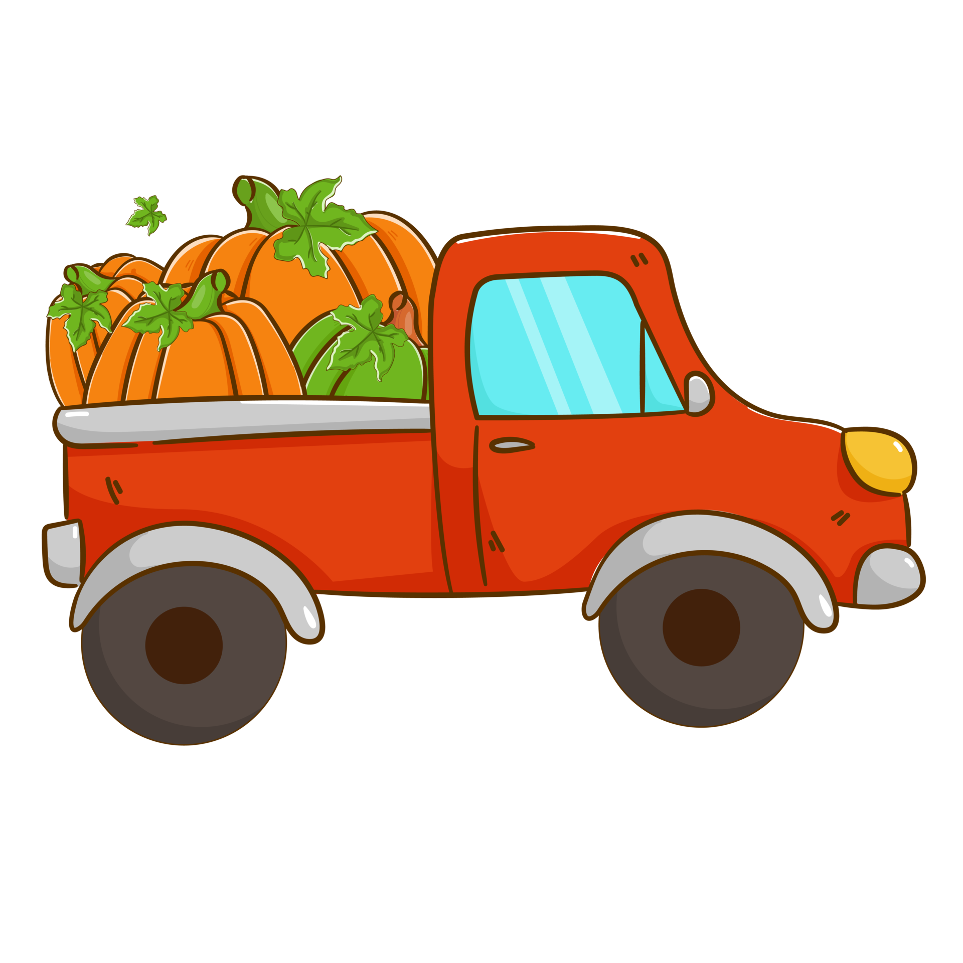 Hand drawn truck harvest pumpkin cartoon. Thanksgiving greeting card ...