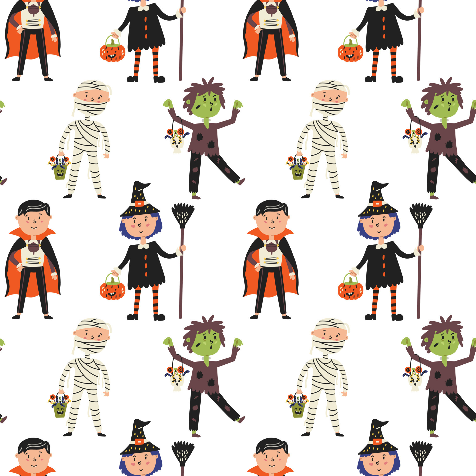 Halloween characters mummy vampire witch zombie pattern 11843423 Vector ...