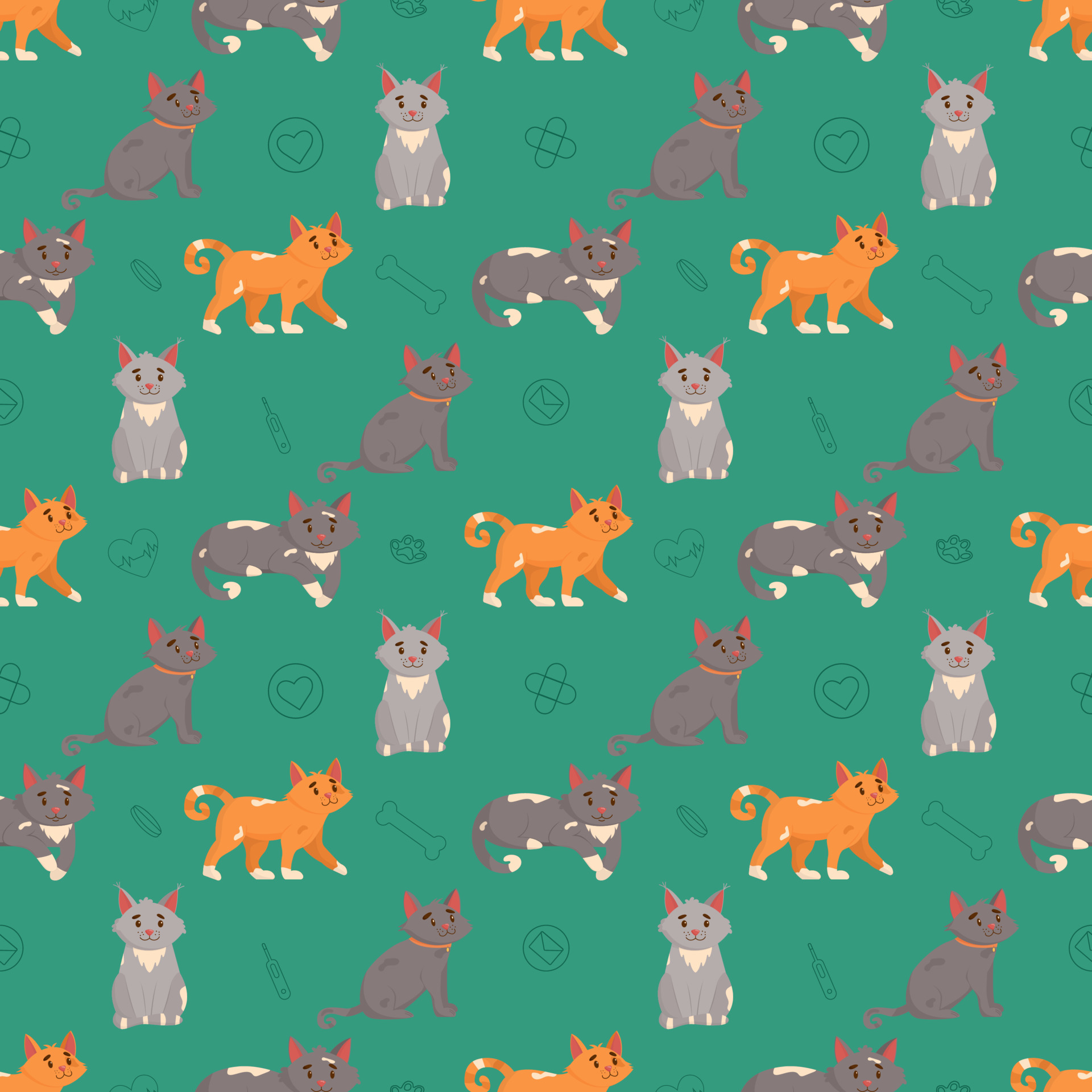 Cute Cats Seamless Pattern Flat Vector Illustration 11843935 Vector