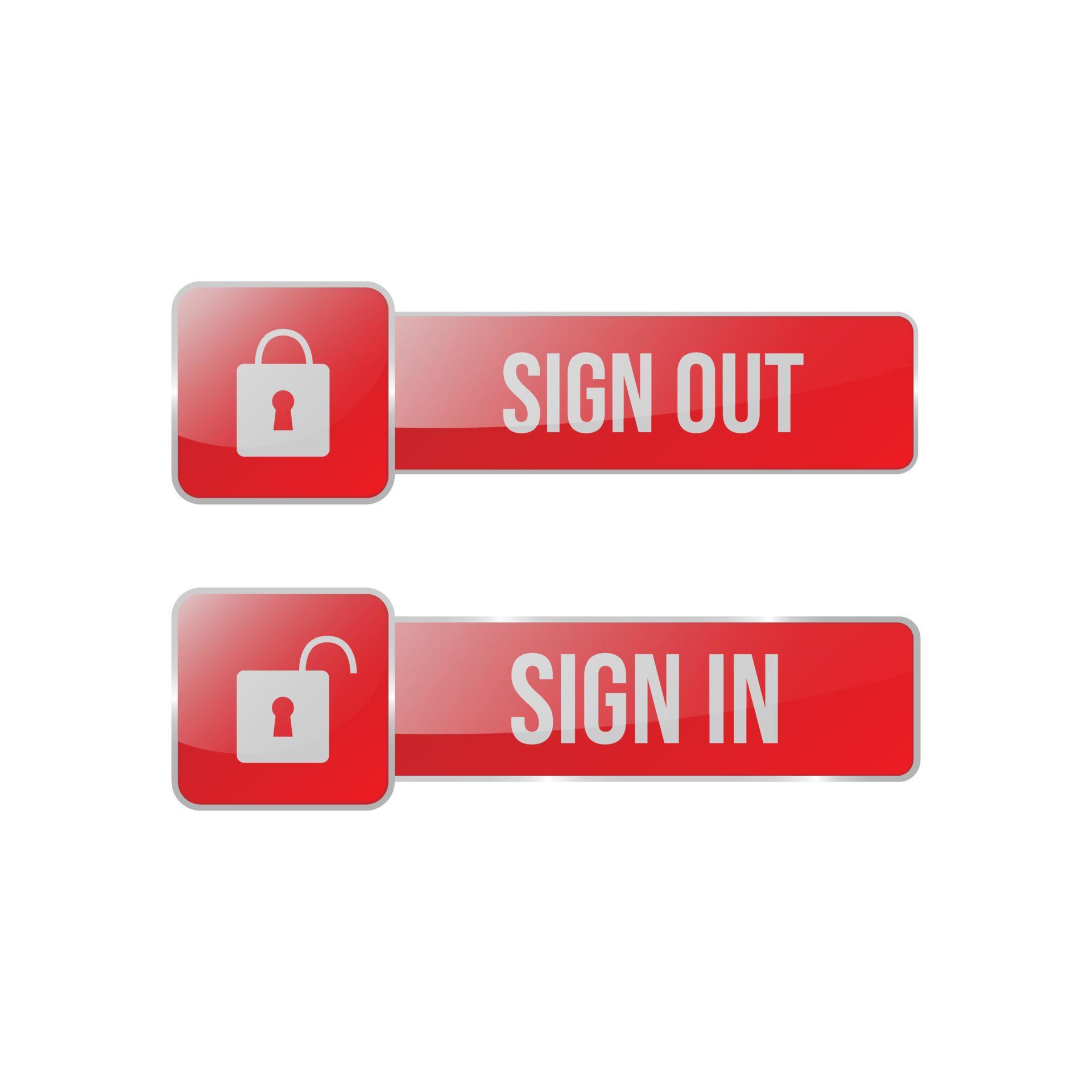 Sign in and sign out button vector for web. 3d glossy button for web ...