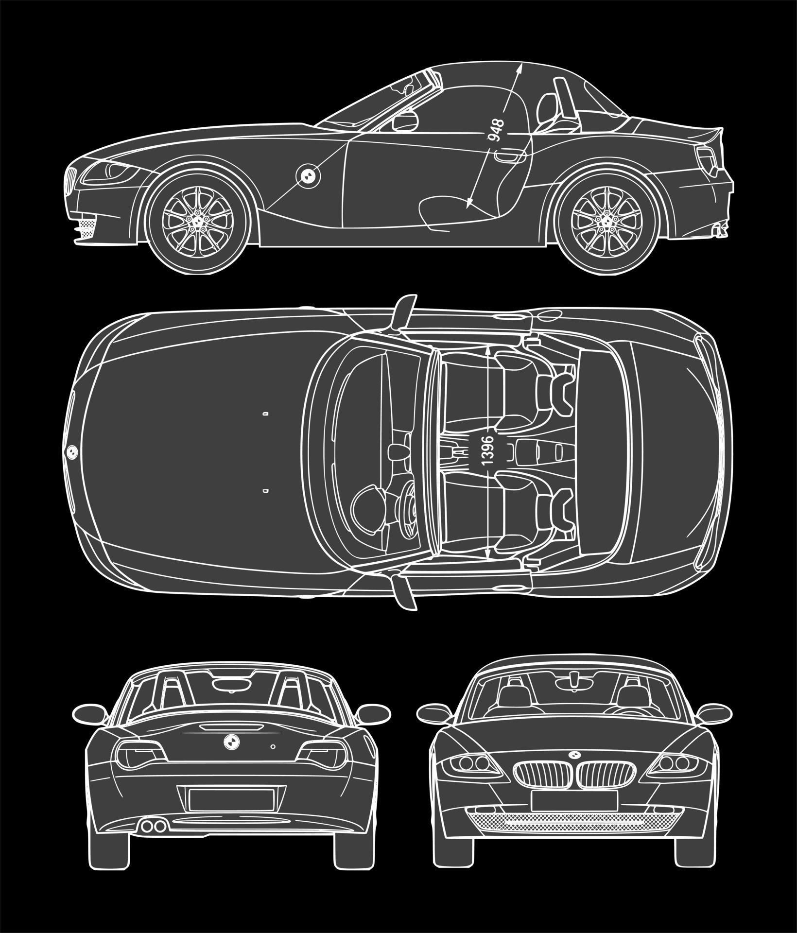2003 BMW Z4 E85 Cabriolet blueprints 11847206 Vector Art at Vecteezy