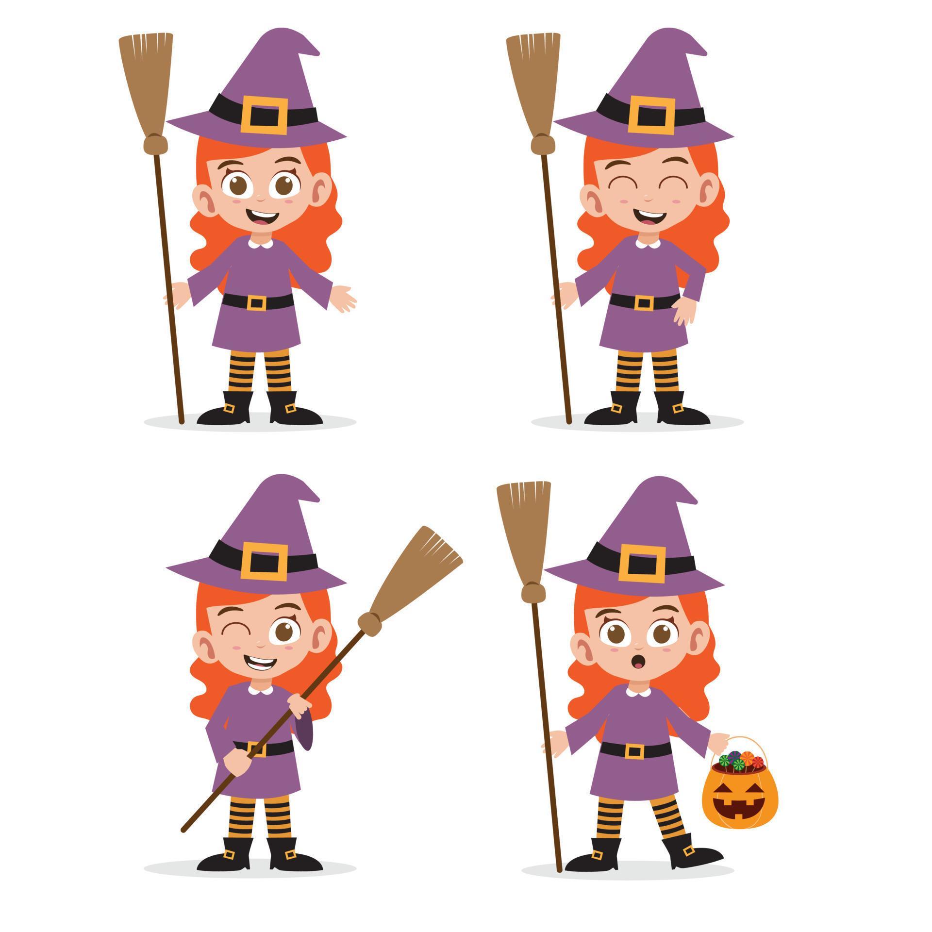Cute Girl Wearing Witch Costume For Halloween Stock Vector 11848171