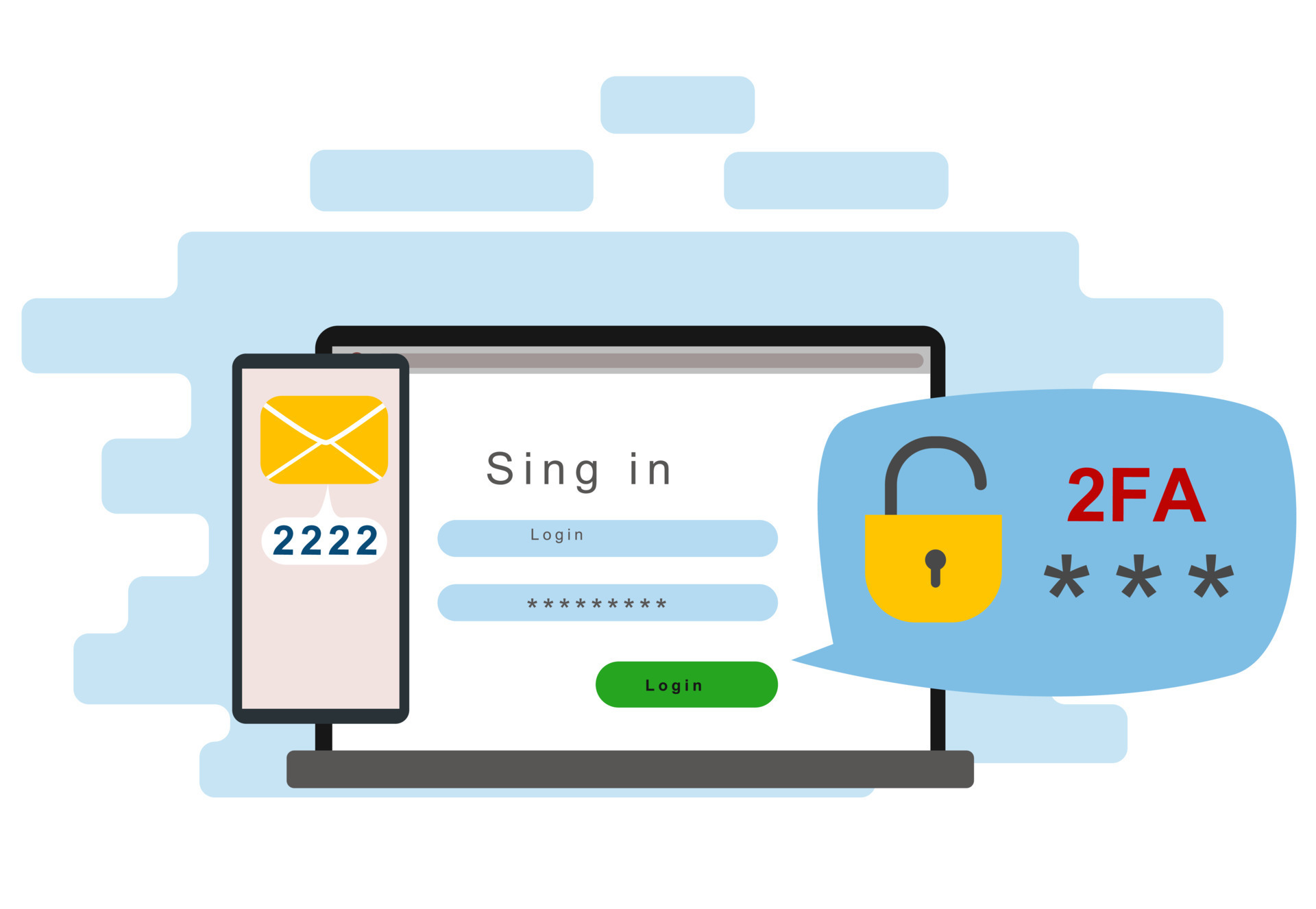The Concept Of Two Factor Authentication Security 11853186 Vector Art