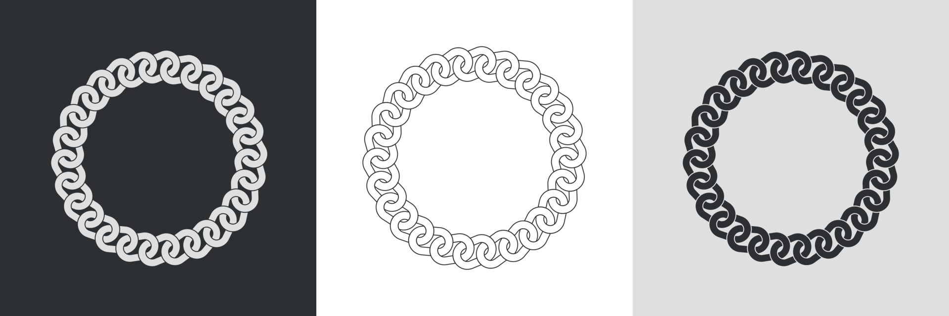 Chain round frames. Set of circle border chains silhouette, line art ...