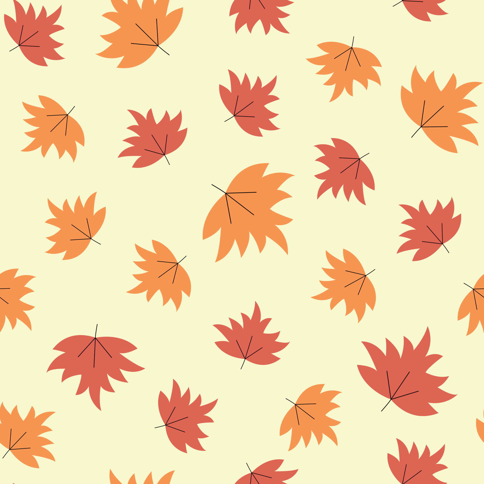 Vector Cartoon Autumn Minimal Yellow And Red Maple Leaves Seamless