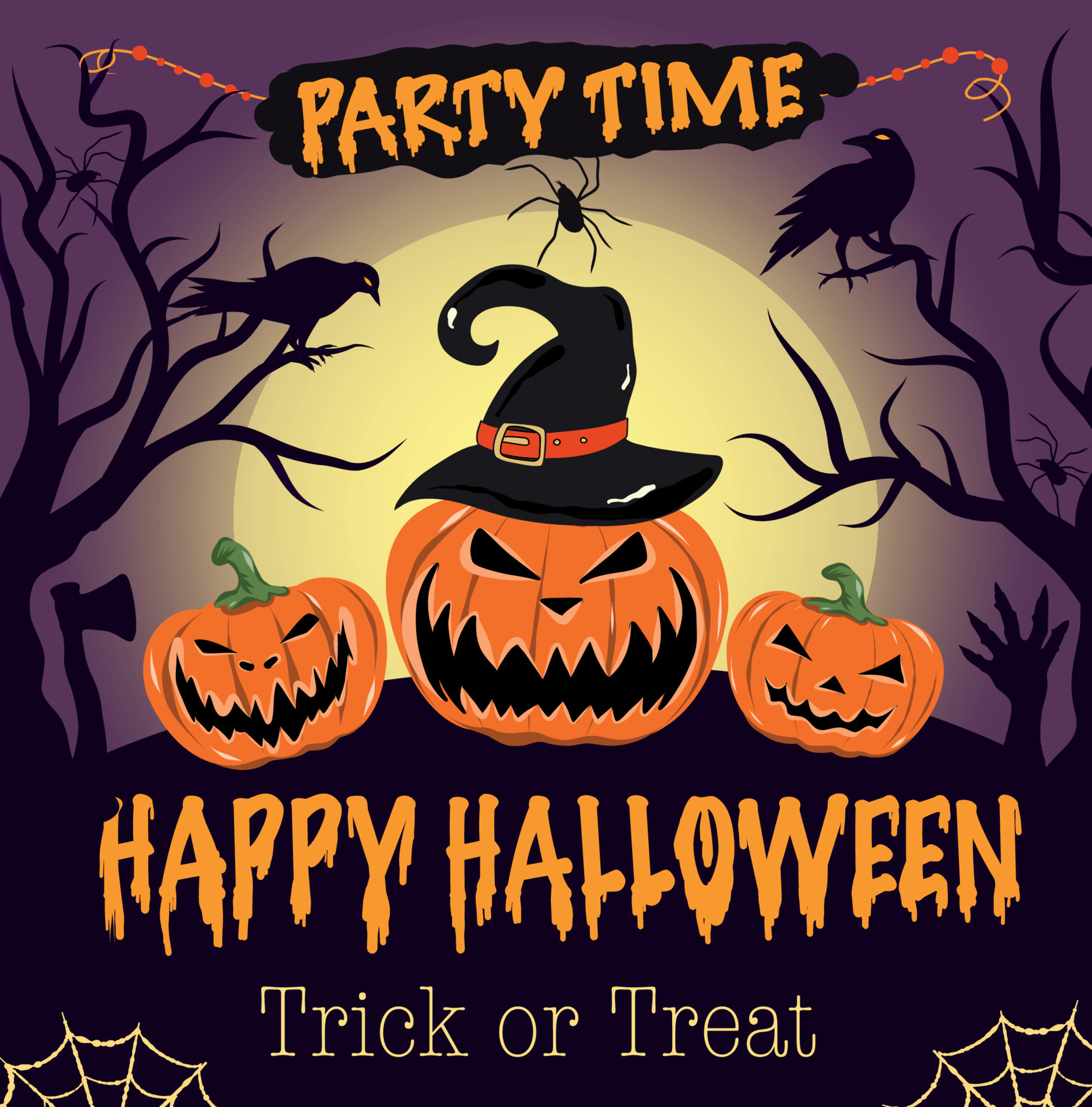 Vector Illustration Of Happy Halloween Holiday Trick Or Treat Party