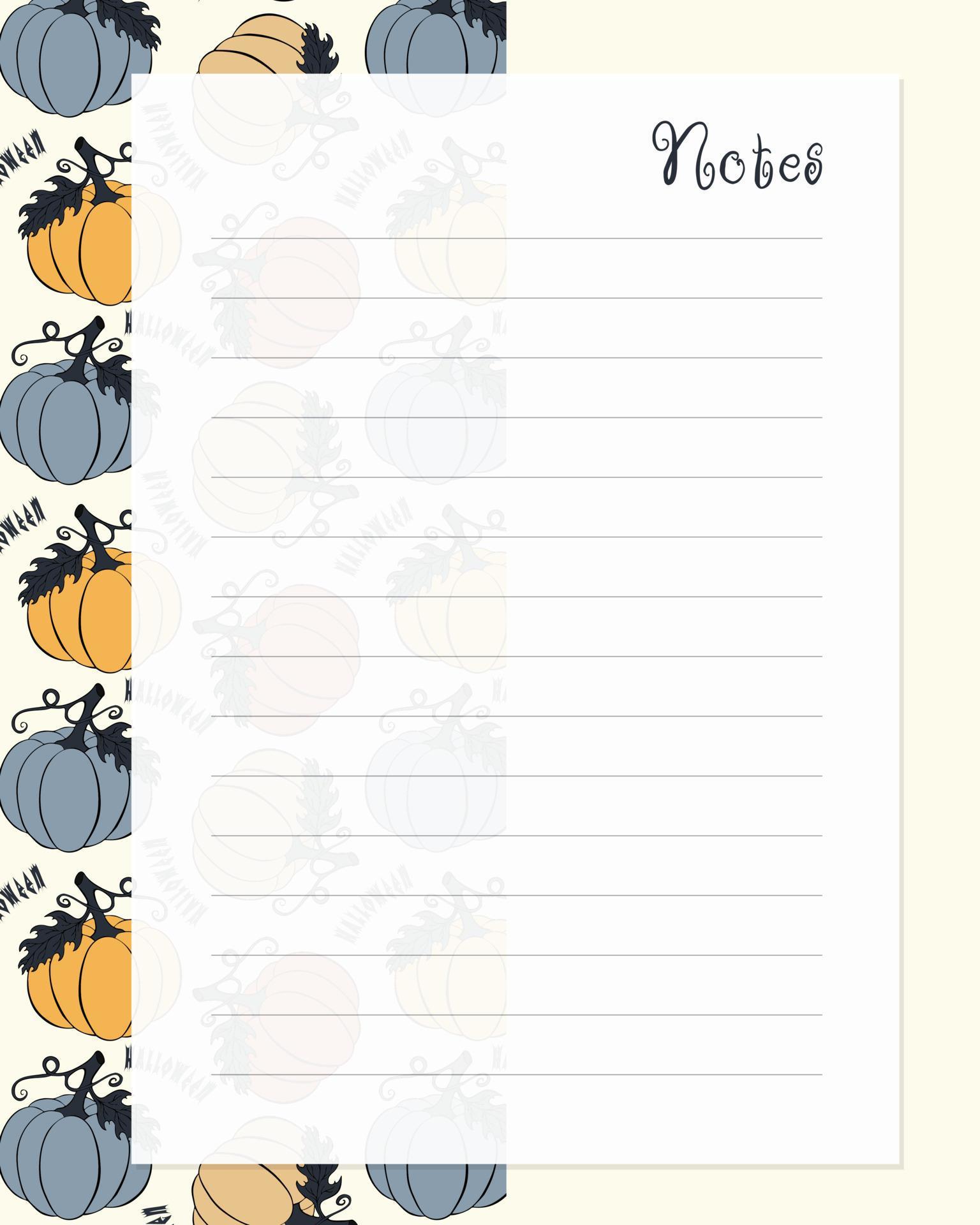 Notes To Do List template, lined paper with Halloween Pumpkin pattern ...
