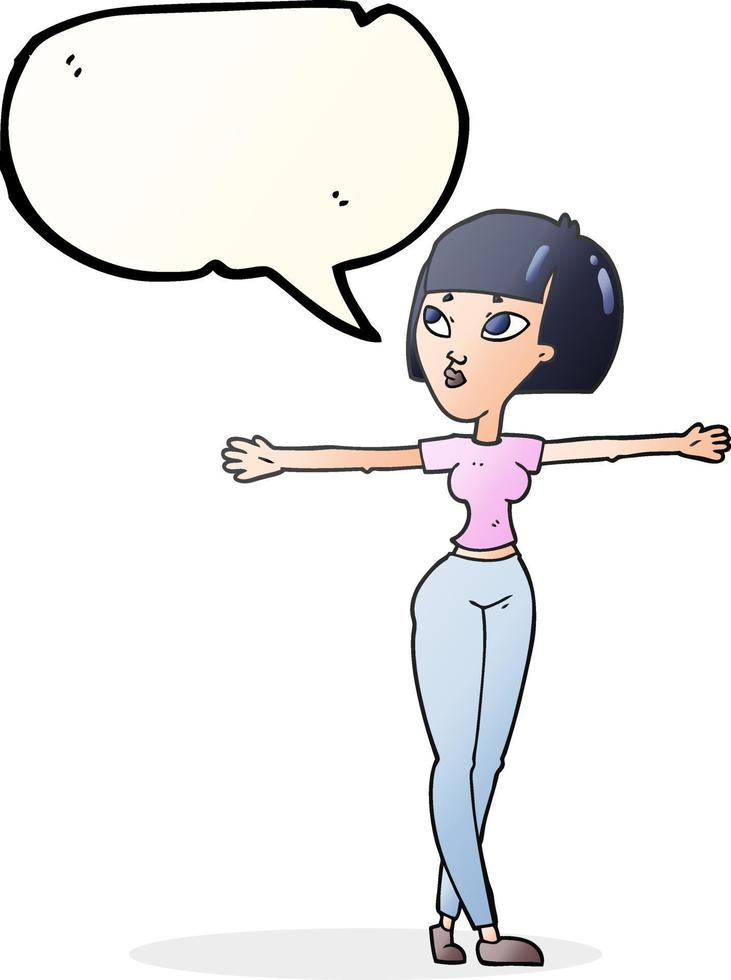 Freehand Drawn Speech Bubble Cartoon Woman Spreading Arms 11861258