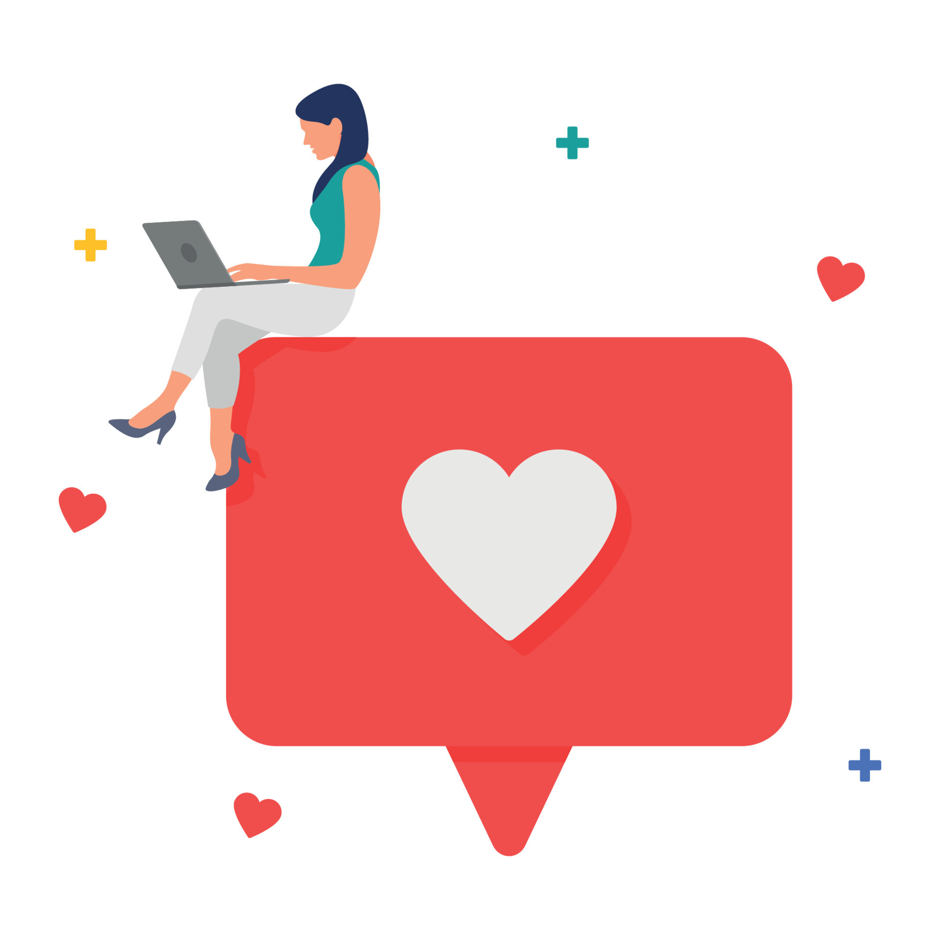 Social Media Like Comment And Follower Woman With Laptop Use Social Media App Concept