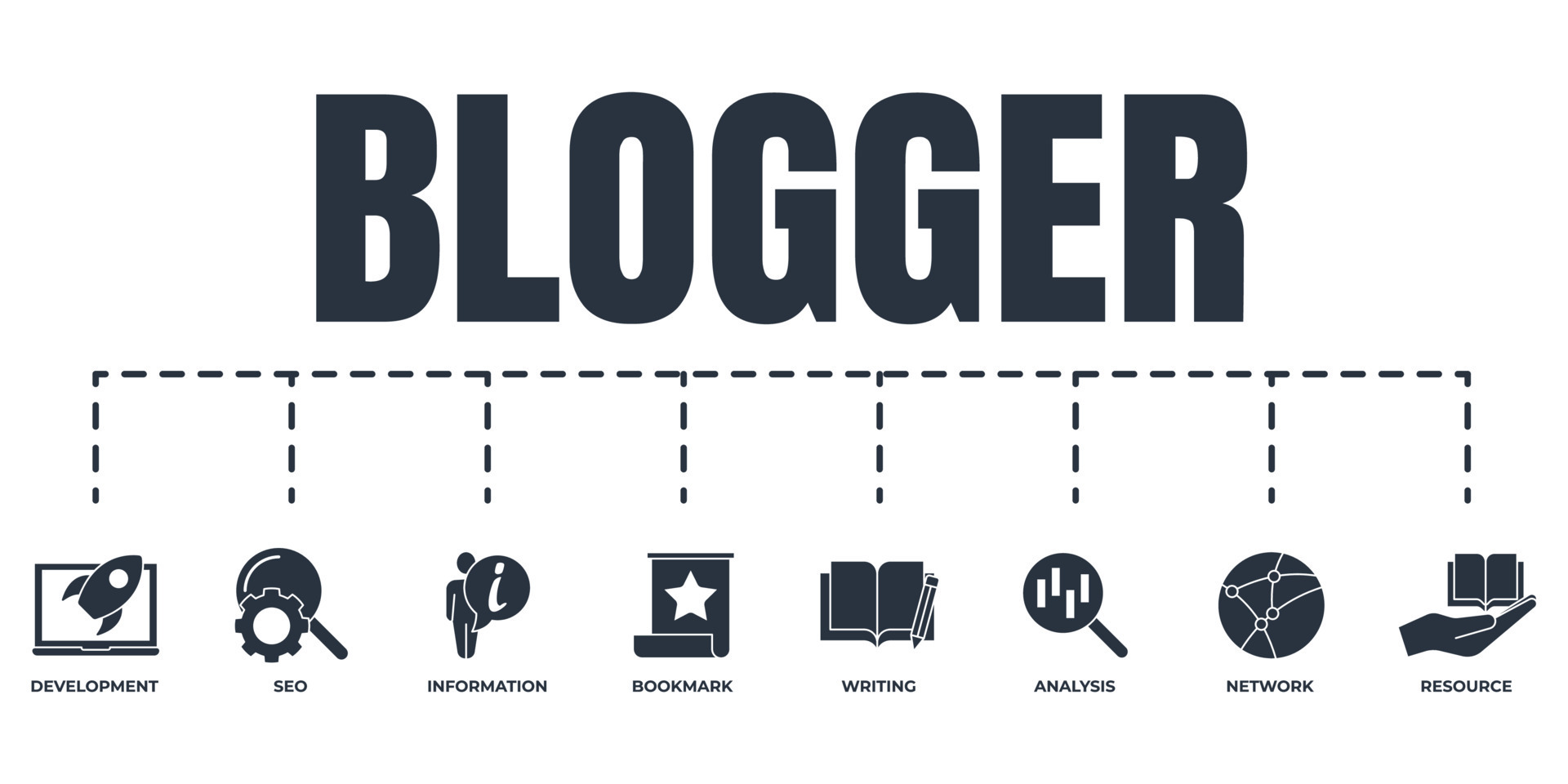 Blogger, blogging banner web icon set. information, bookmark, network ...