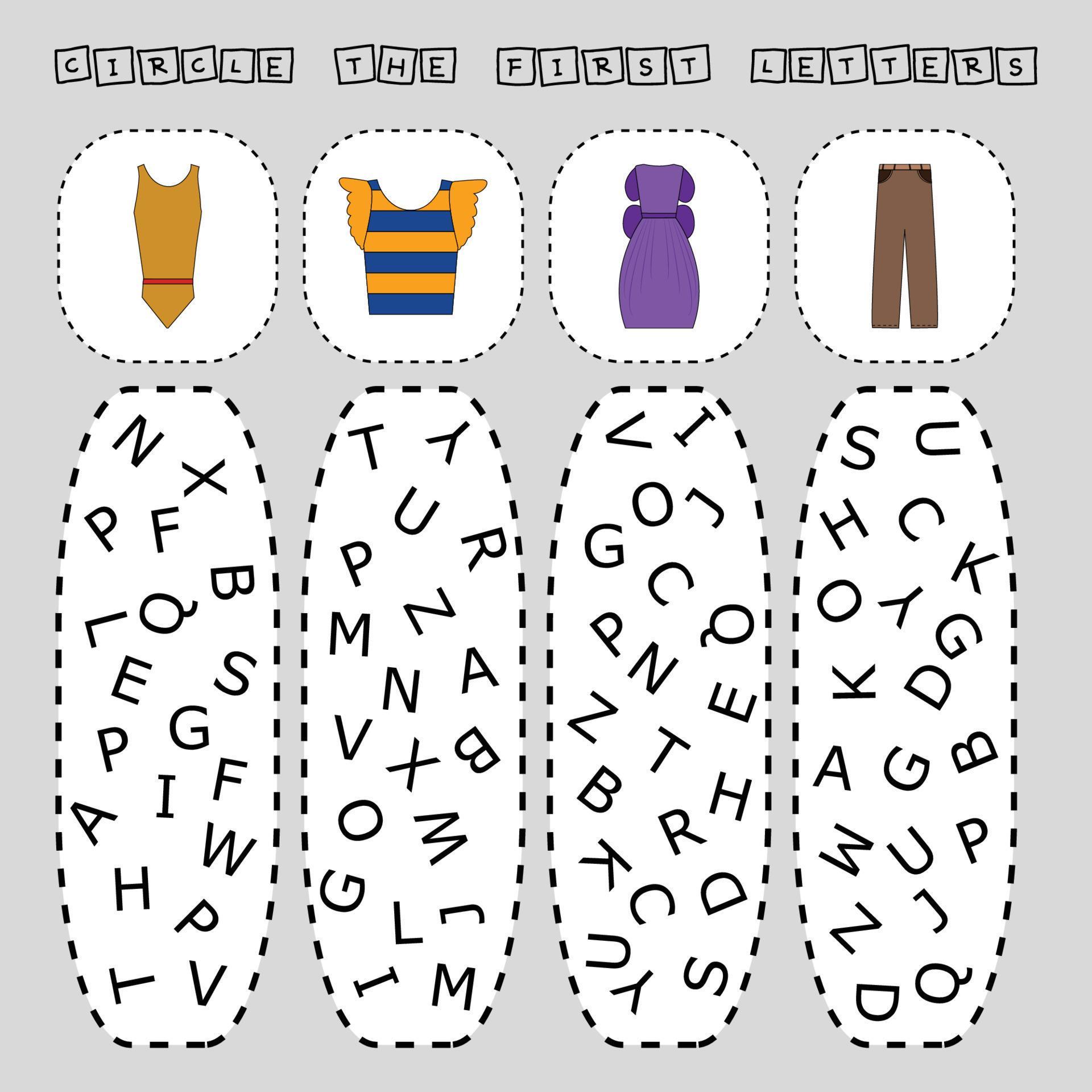 Find the first letter and match with the picture, a game for kids to ...