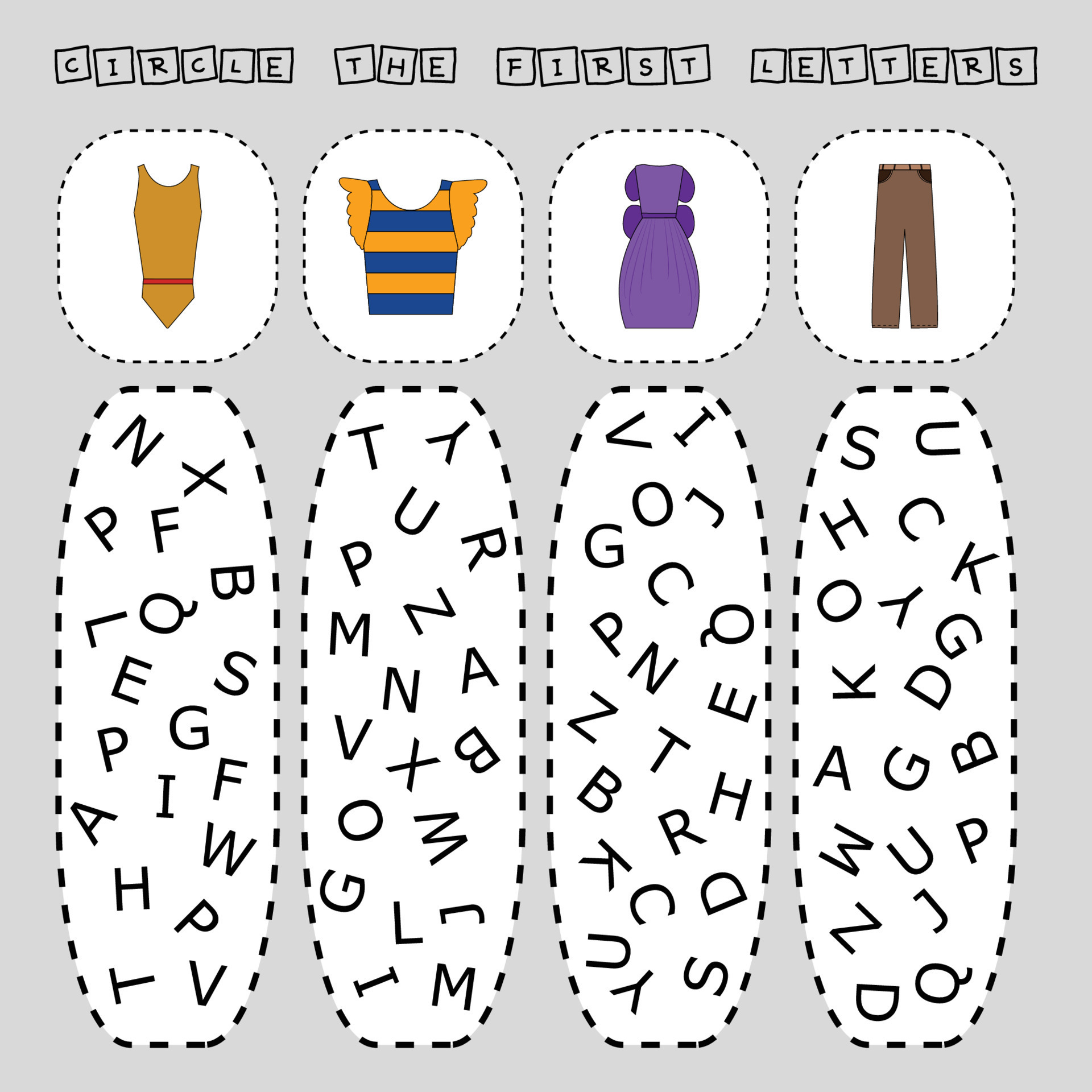 Find the first letter and match with the picture, a game for kids to ...