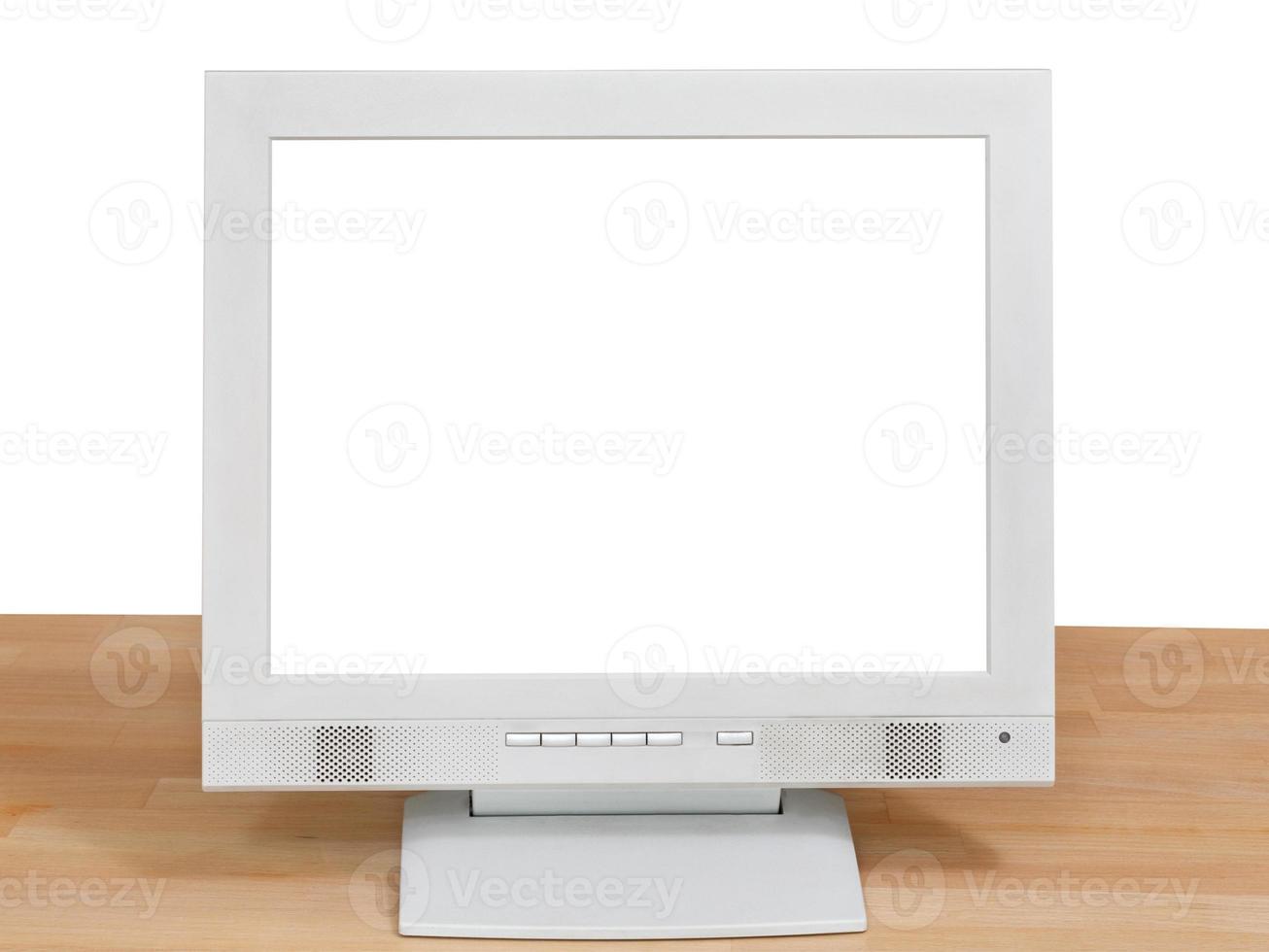 front view grey computer display on wooden table 11866790 Stock Photo ...