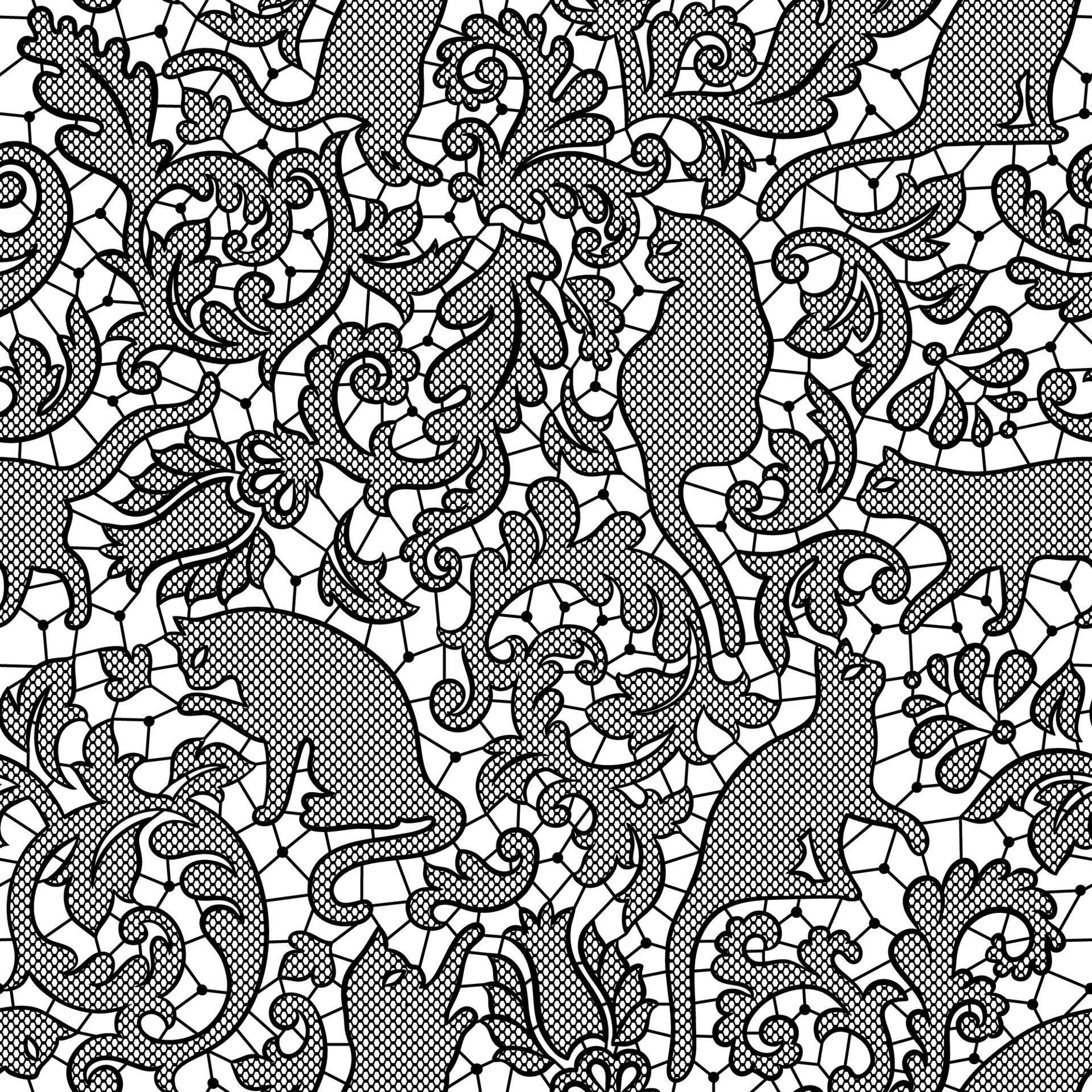 Cat damask lace seamless pattern on white background. 11870229 Vector ...