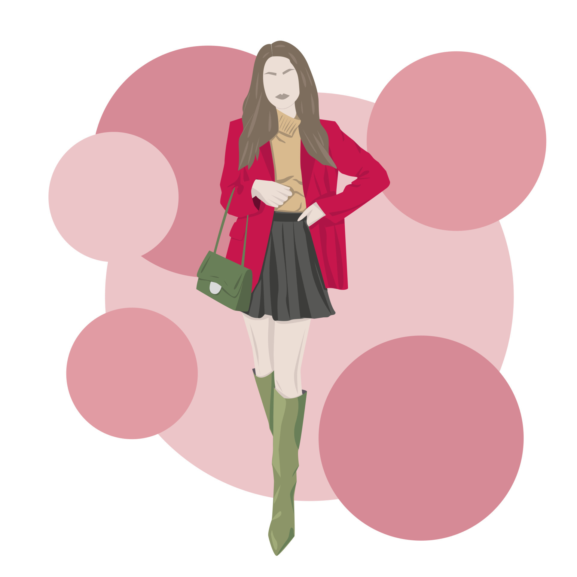 Elegante Personaje Femenino En Ropa Casual Moderna Hipster Aislada En Blanco Hermosa Dama En