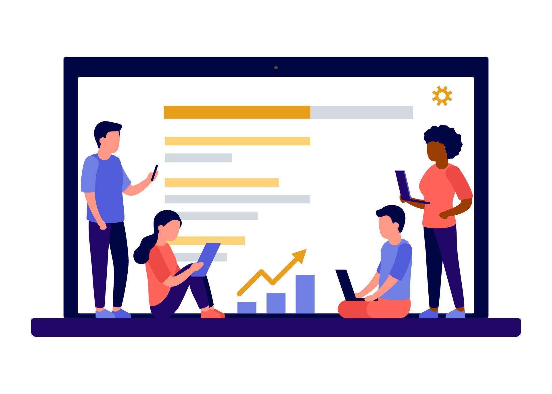 People search info on internet, find online job vacancy, seo. Man and ...