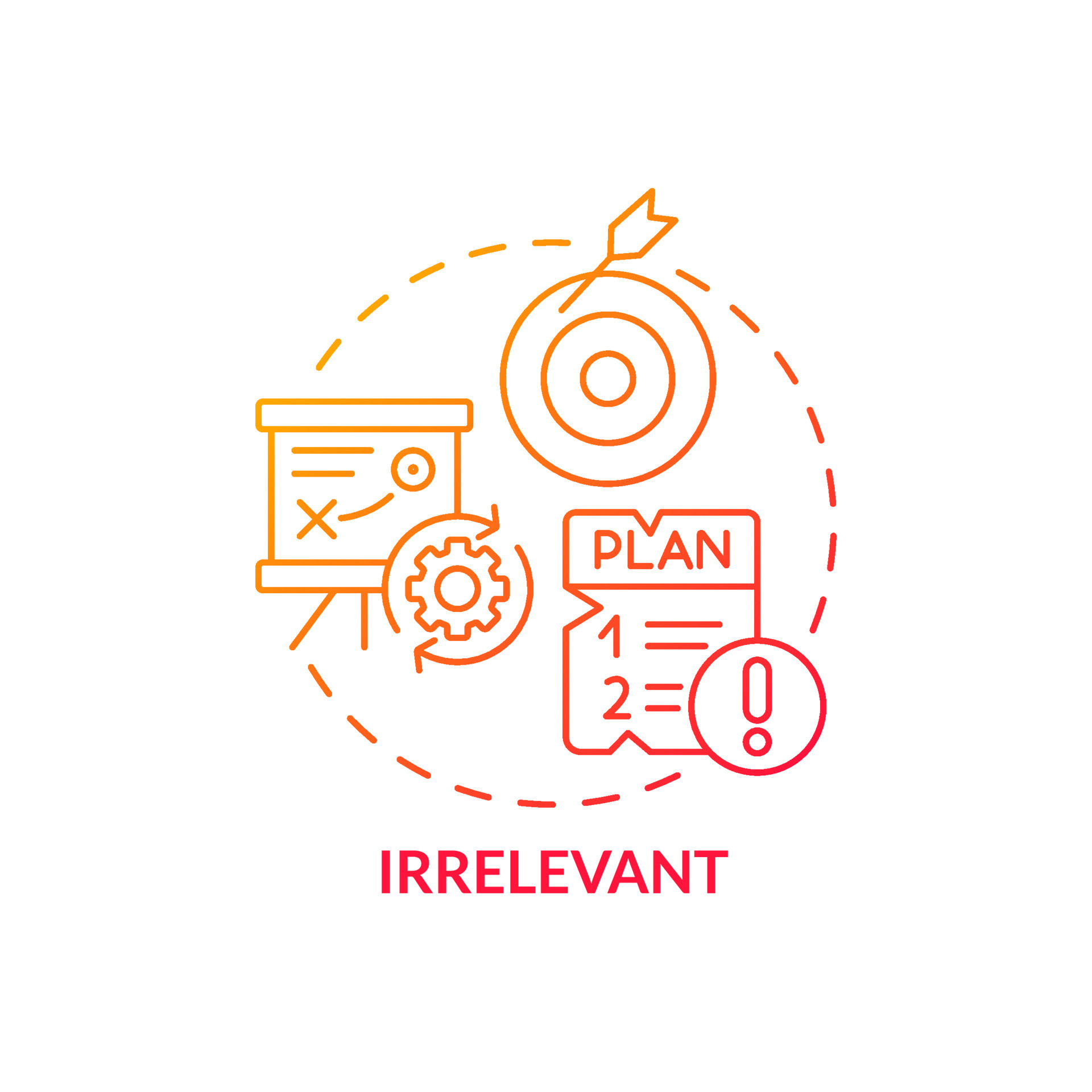 Irrelevant red gradient concept icon. Mistake decisions. Disadvantage of business planning ...