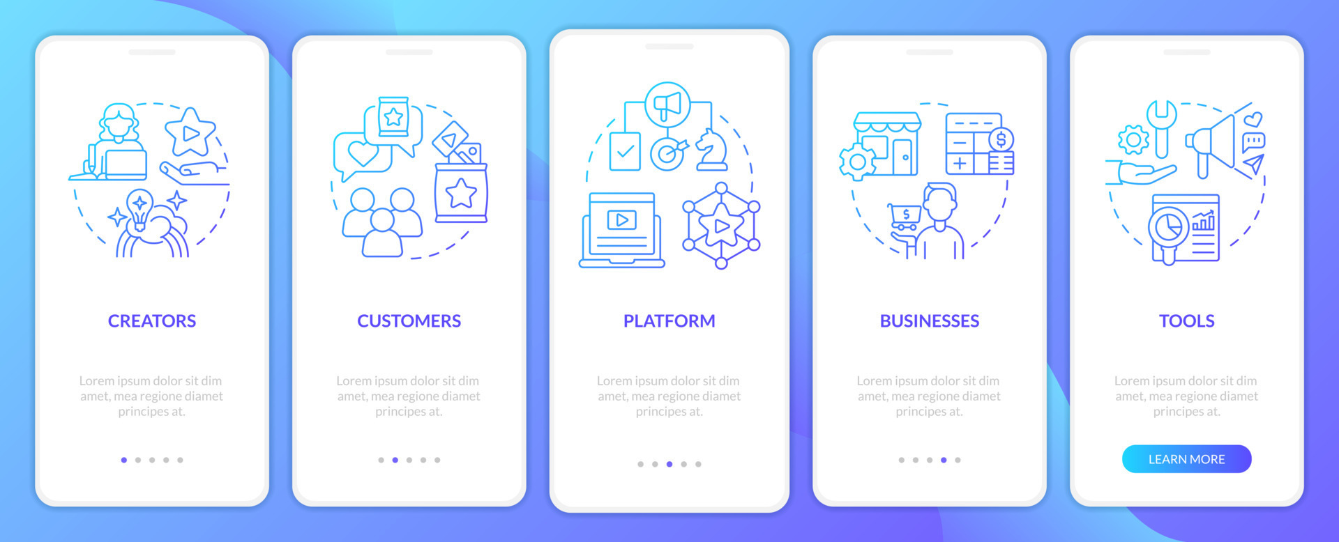 Creator economy stakeholders blue gradient onboarding mobile app screen ... Creator economy stakeholders blue gradient onboarding mobile app screen ...