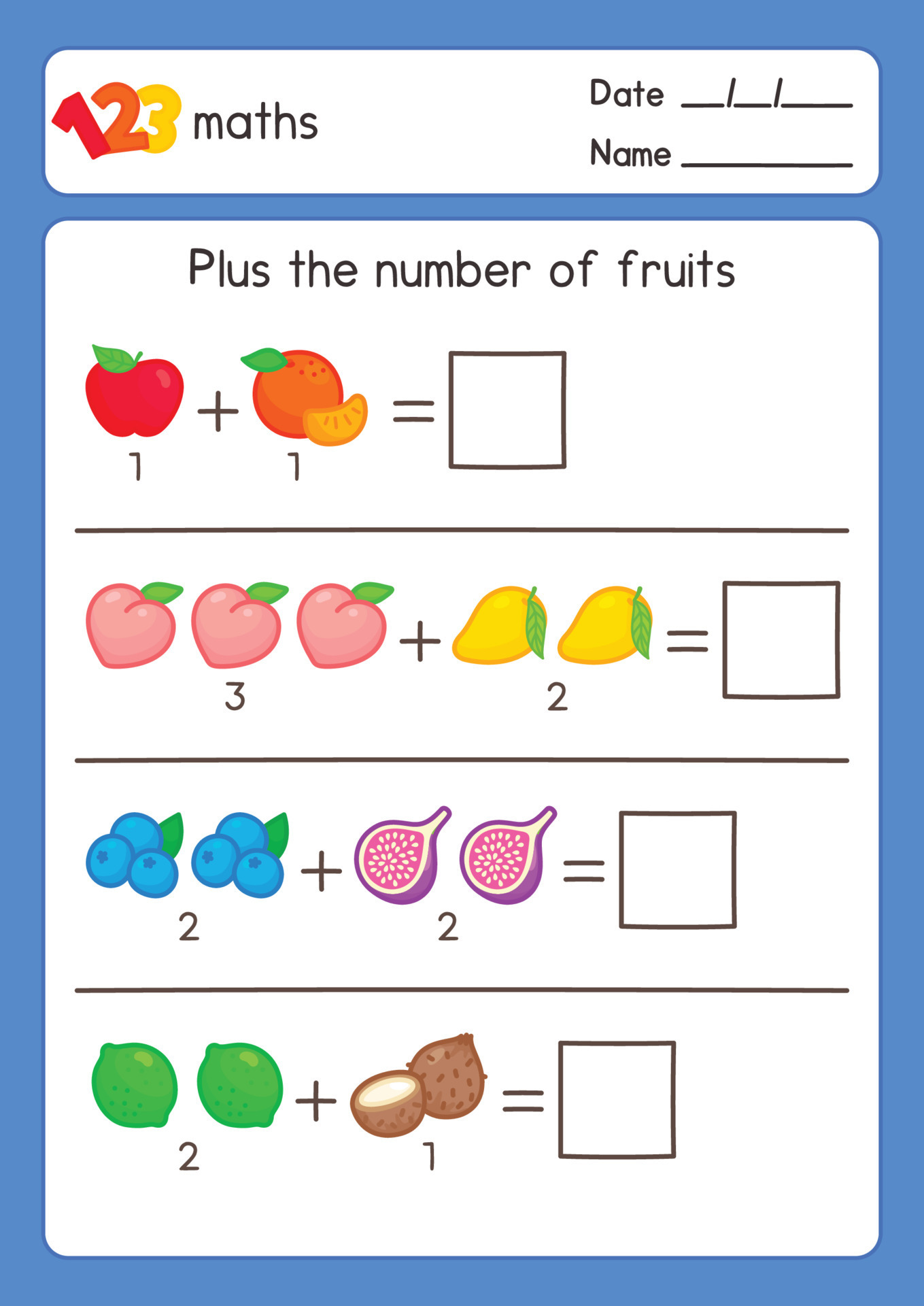 Calculate the numbers by fruits picture in maths subject exercises ...