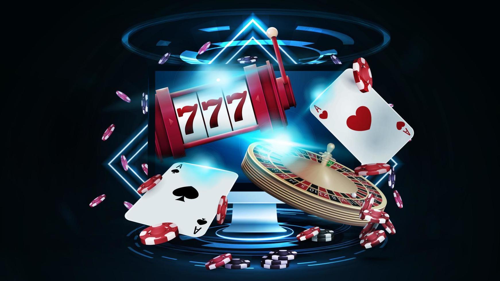 Online casino, banner with monitor, casino slot machine, Casino ... Online casino, banner with monitor, casino slot machine, Casino ...