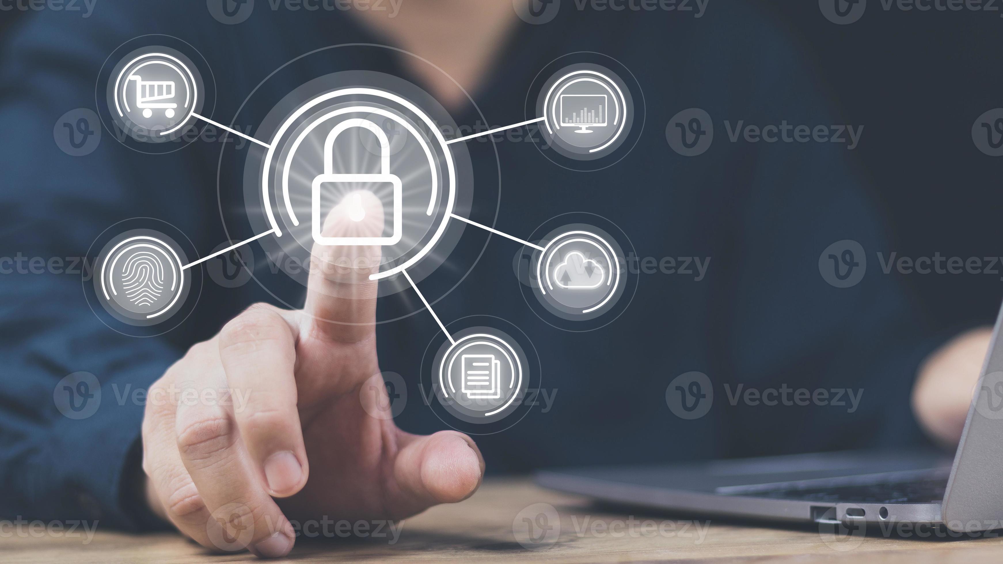 cyber security concept man's hand using a smartphone to the system ...