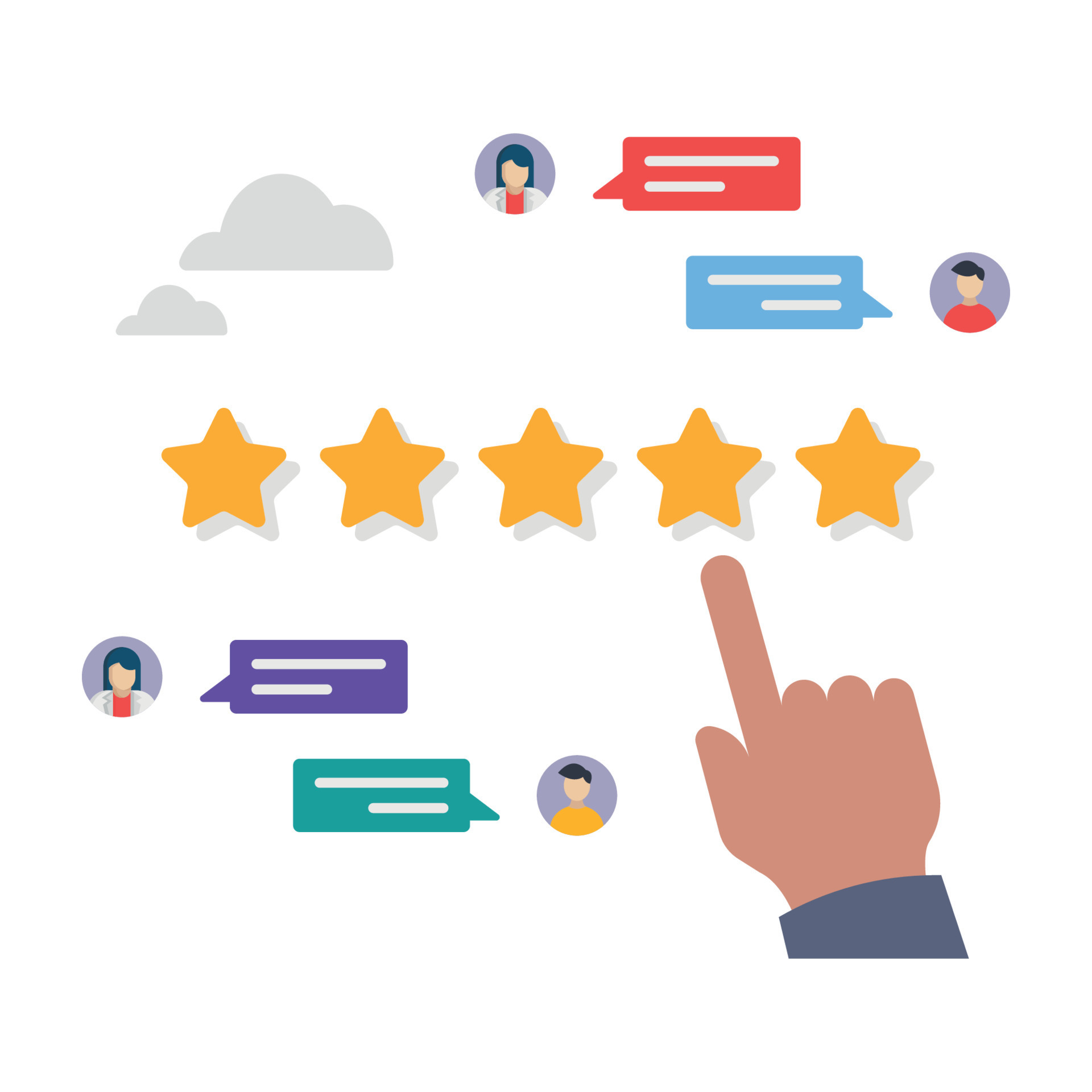 Customer review showing on five star rating. Reviews stars with good and bad rate and text ...