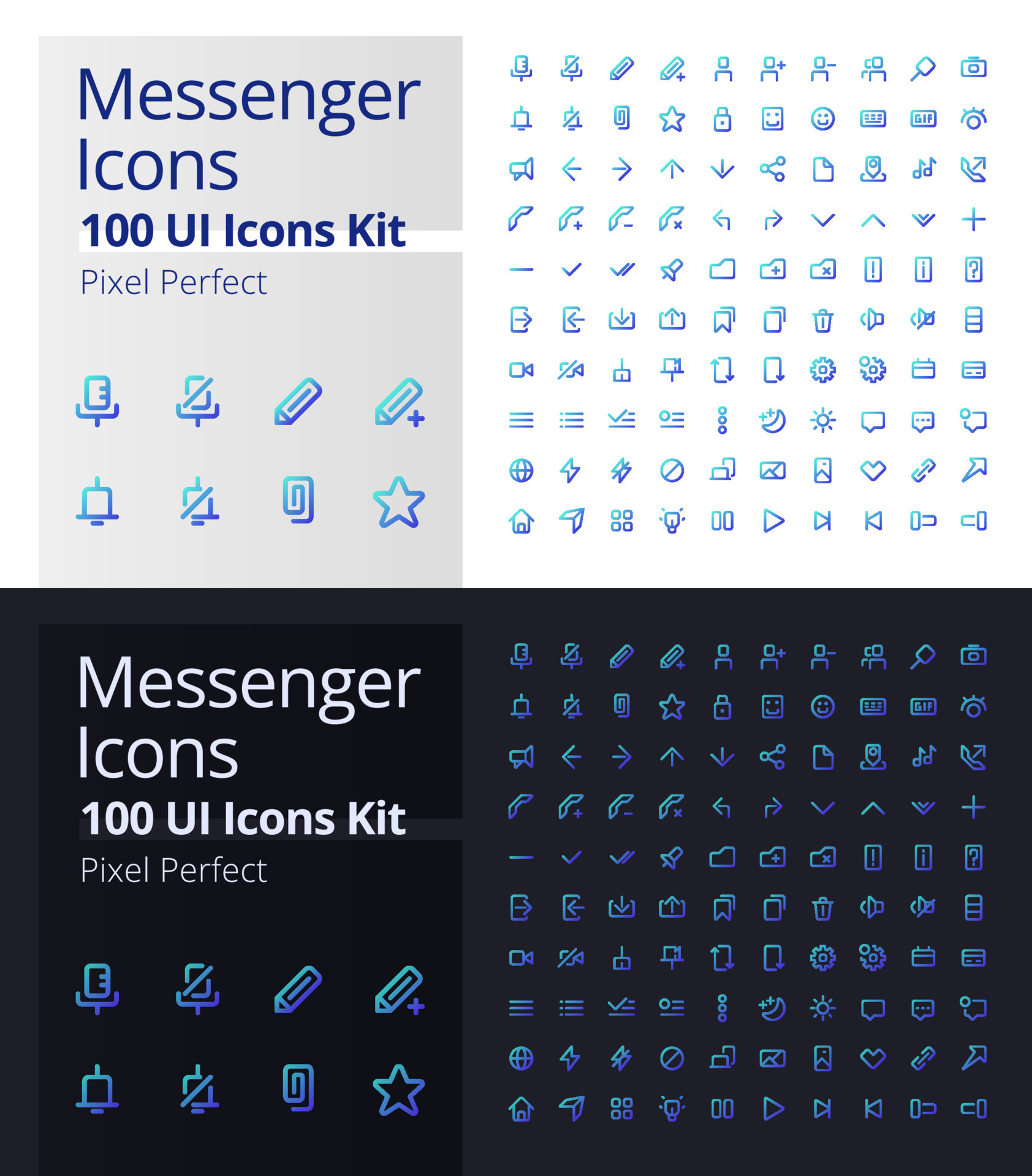 Messenger Pixel Perfect Gradient Linear Ui Icons Kit For Dark Light Mode Online Communication