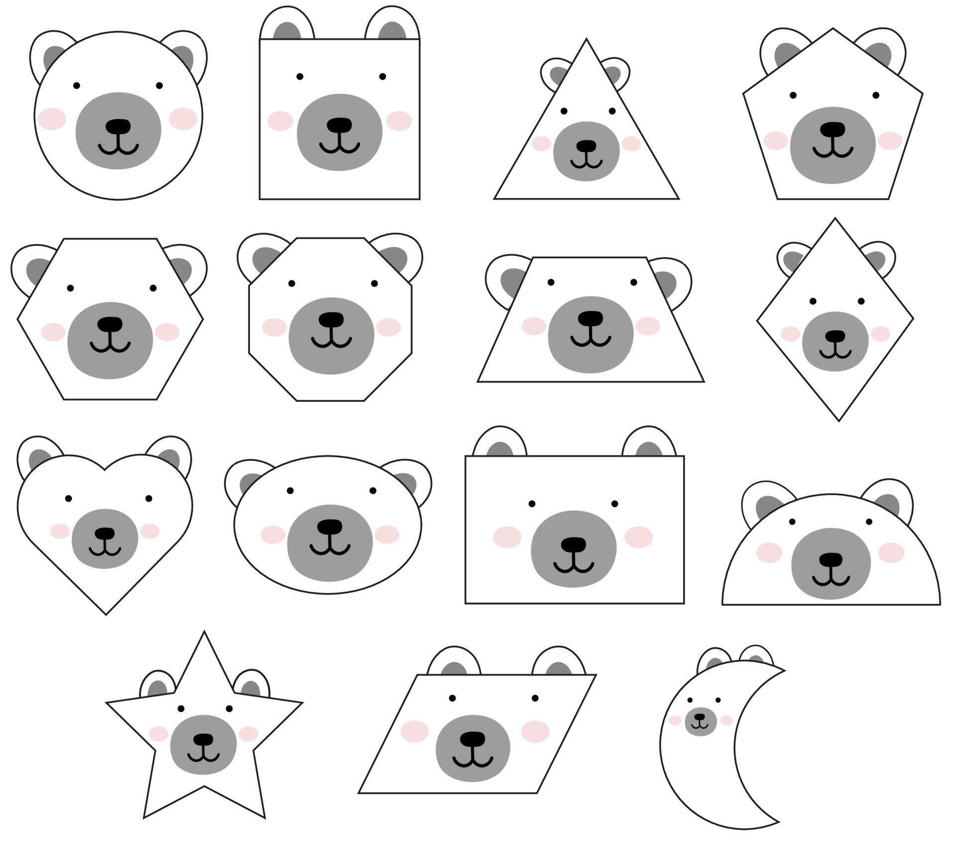 Polar bear shapes, images to create worksheets for toddlers, preschool and kindergarten, cute ...