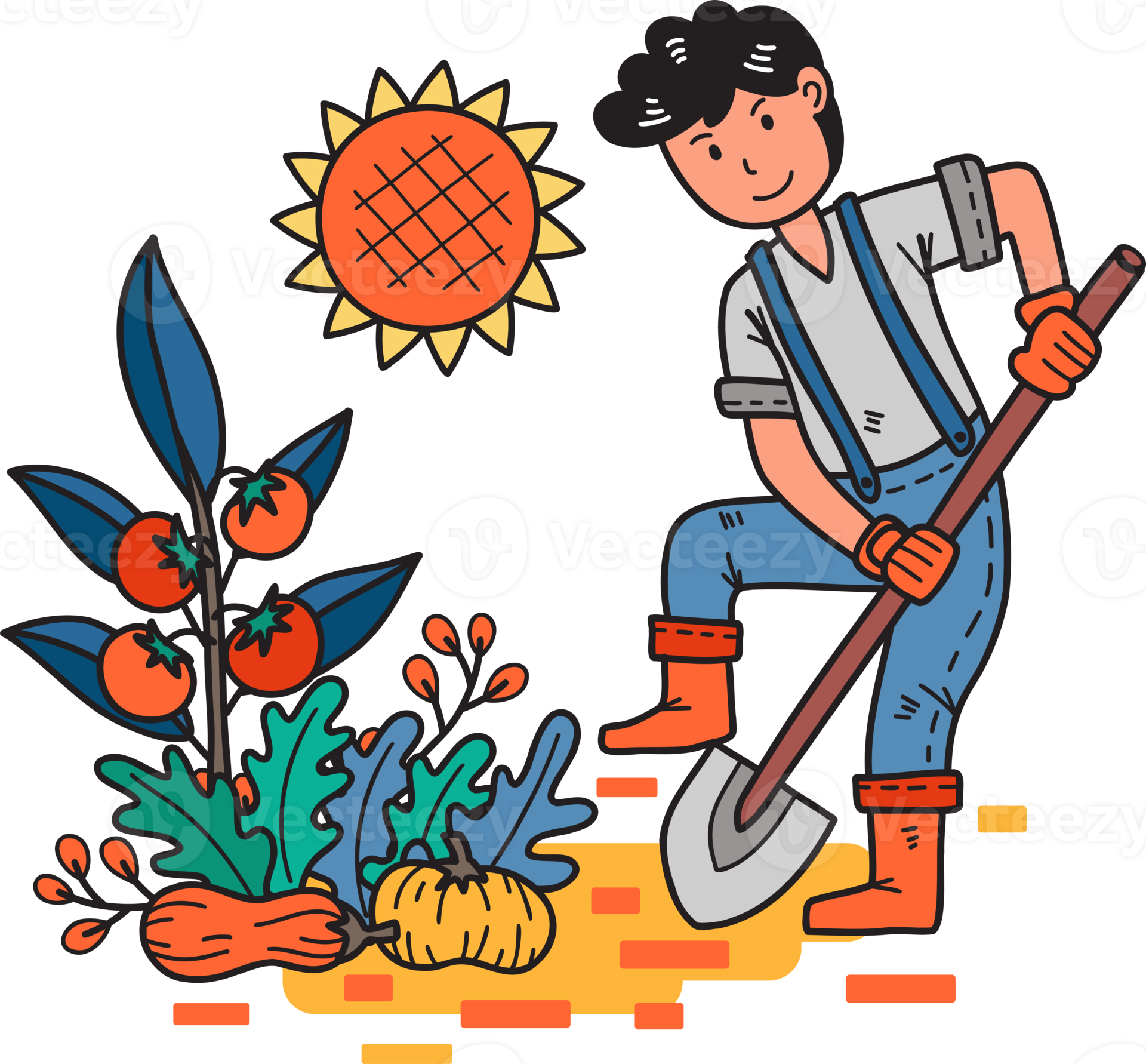Hand Drawn Male Farmer Holding A Hoe Digging The Ground Illustration 11887625 Png