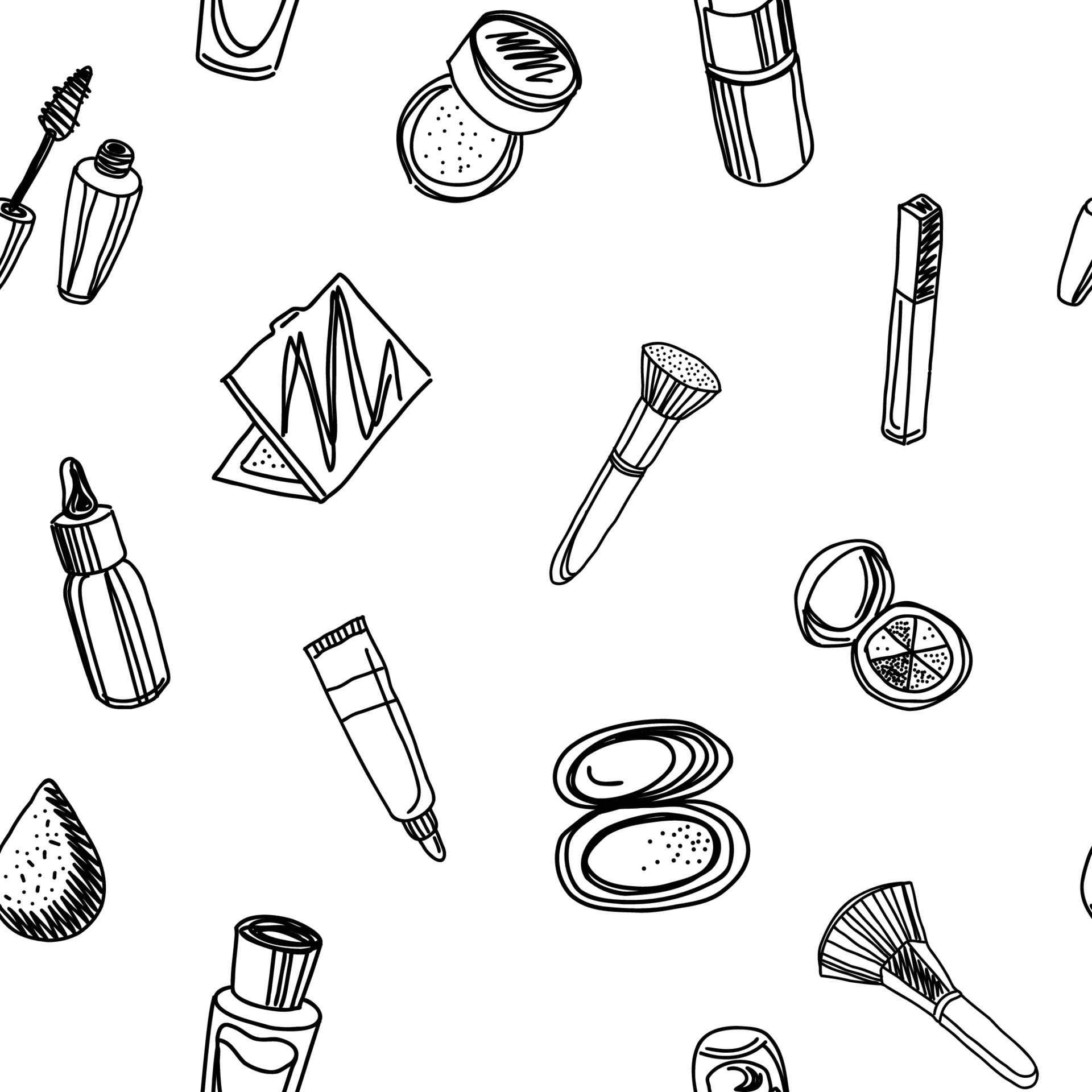 bosquejo componen patrones sin fisuras. fondo de productos cosméticos de arte lineal ...
