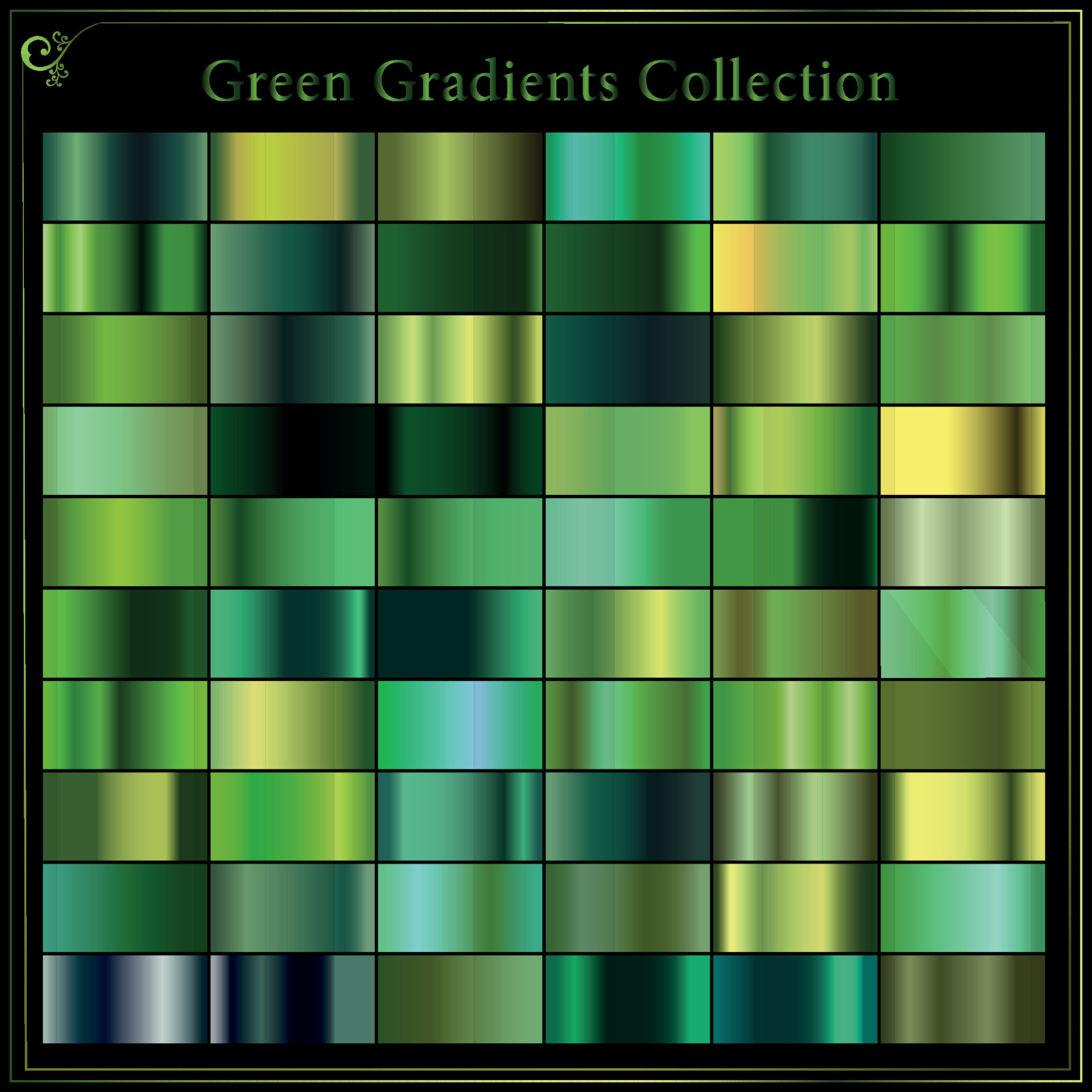 Green Emerald Glossy Gradient Metal Foil Texture Color Swatch Set