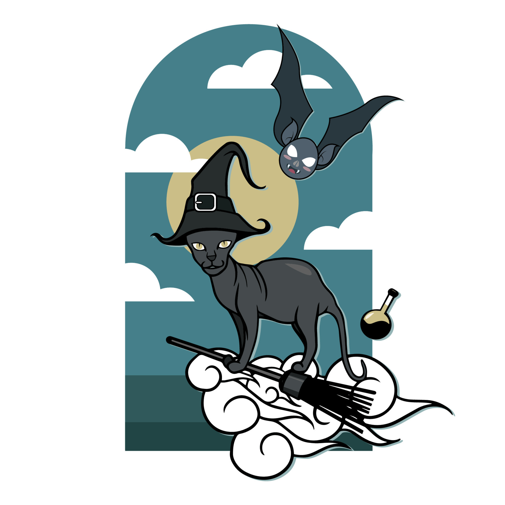 Black cat and scary bat. Perfect for your Halloween design elements ...