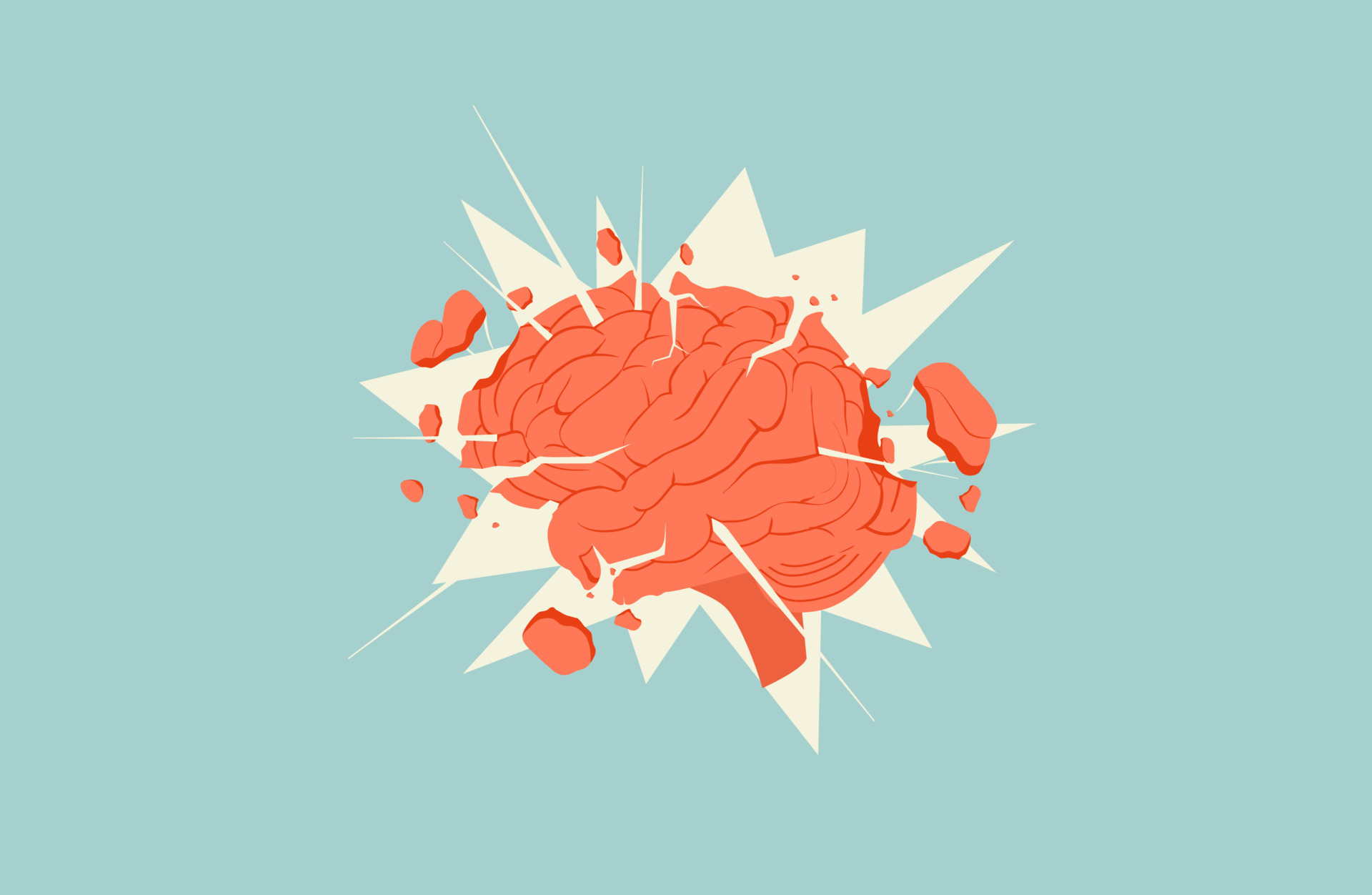 Exploding Flying Apart Parts Brain Illustration Concept Information Overload Lack Of Calm