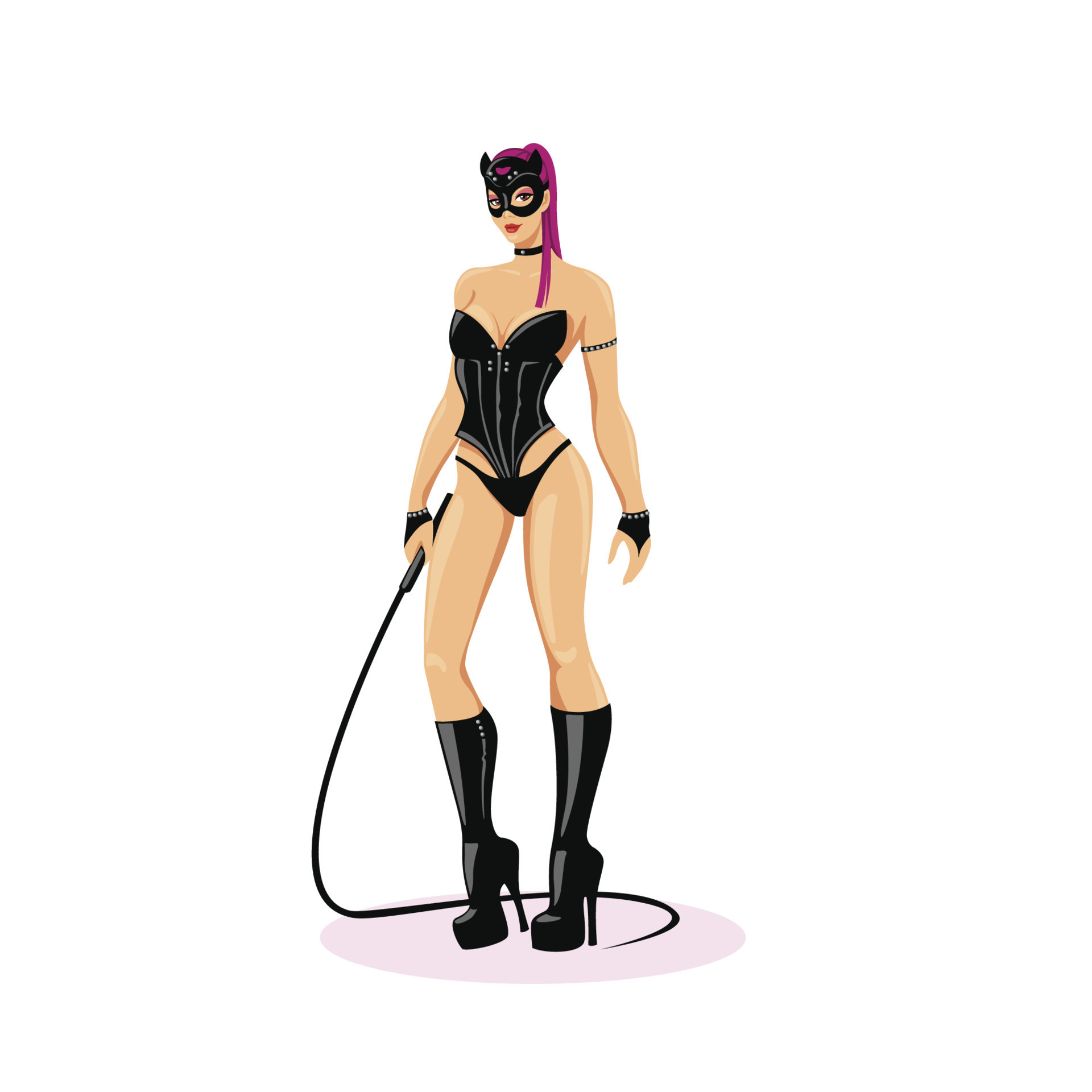 Beautiful, dominant mistress. Girl in latex, sensual underwear with a whip. 11915872 Vector Art ...