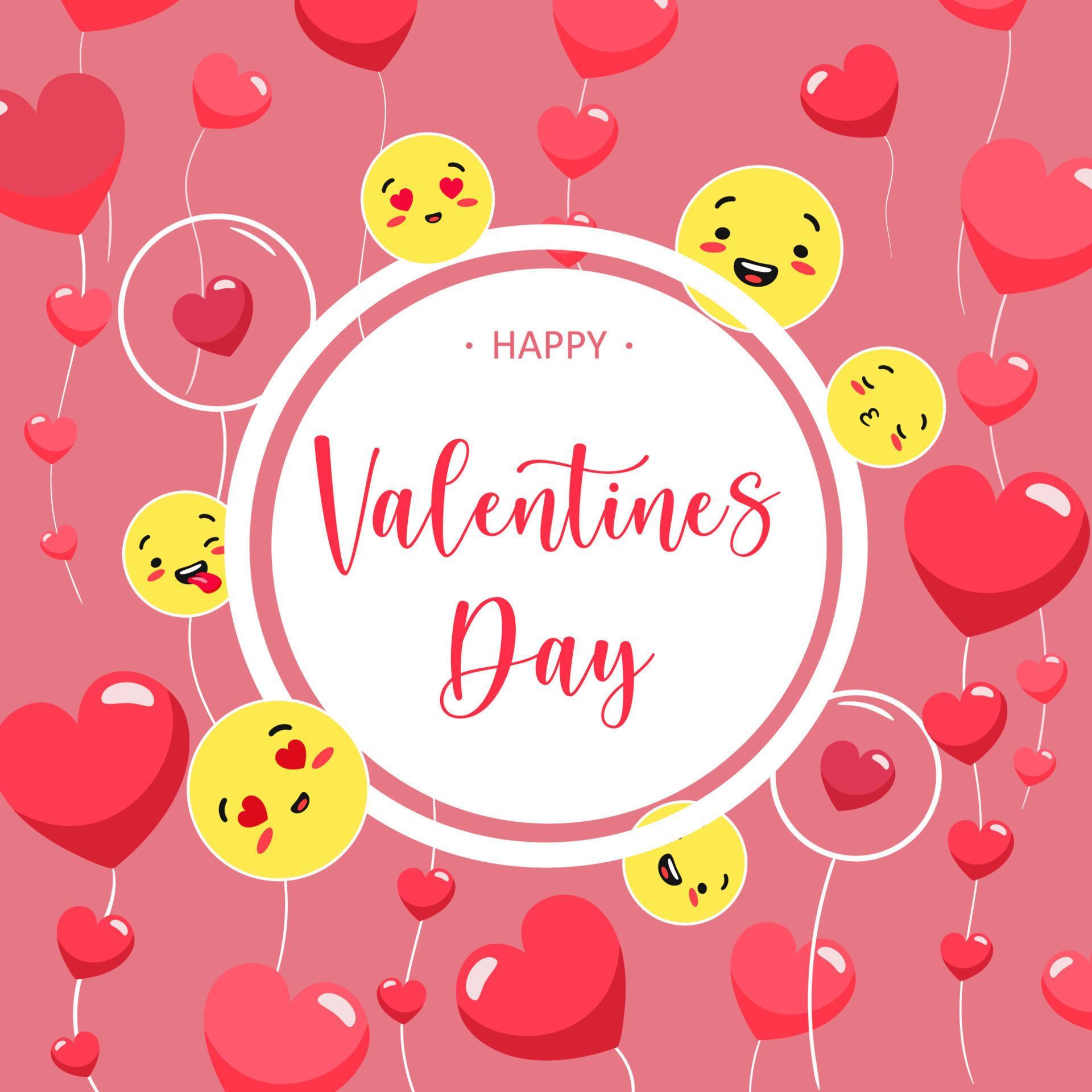 Emotional Valentines day banner. Yellow romantic emoticons with red ...