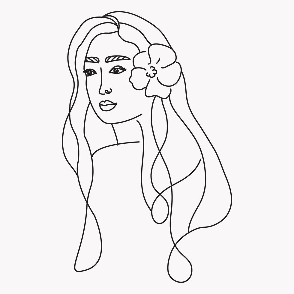 Woman Face Continuous Line Drawing Abstract Minimal Woman Portrait