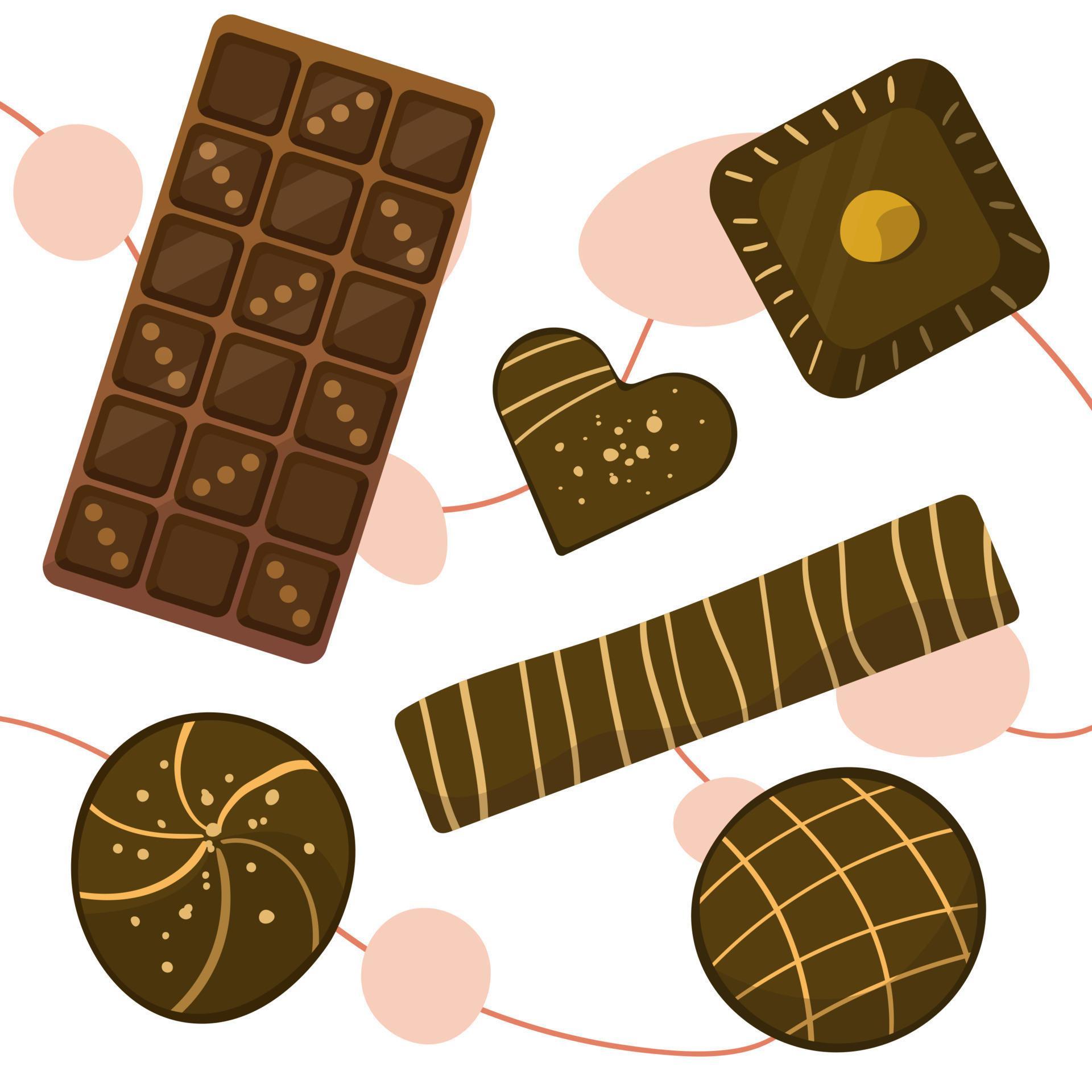 Chocolate candy in different shapes. Set of vector images. Chocolate ...