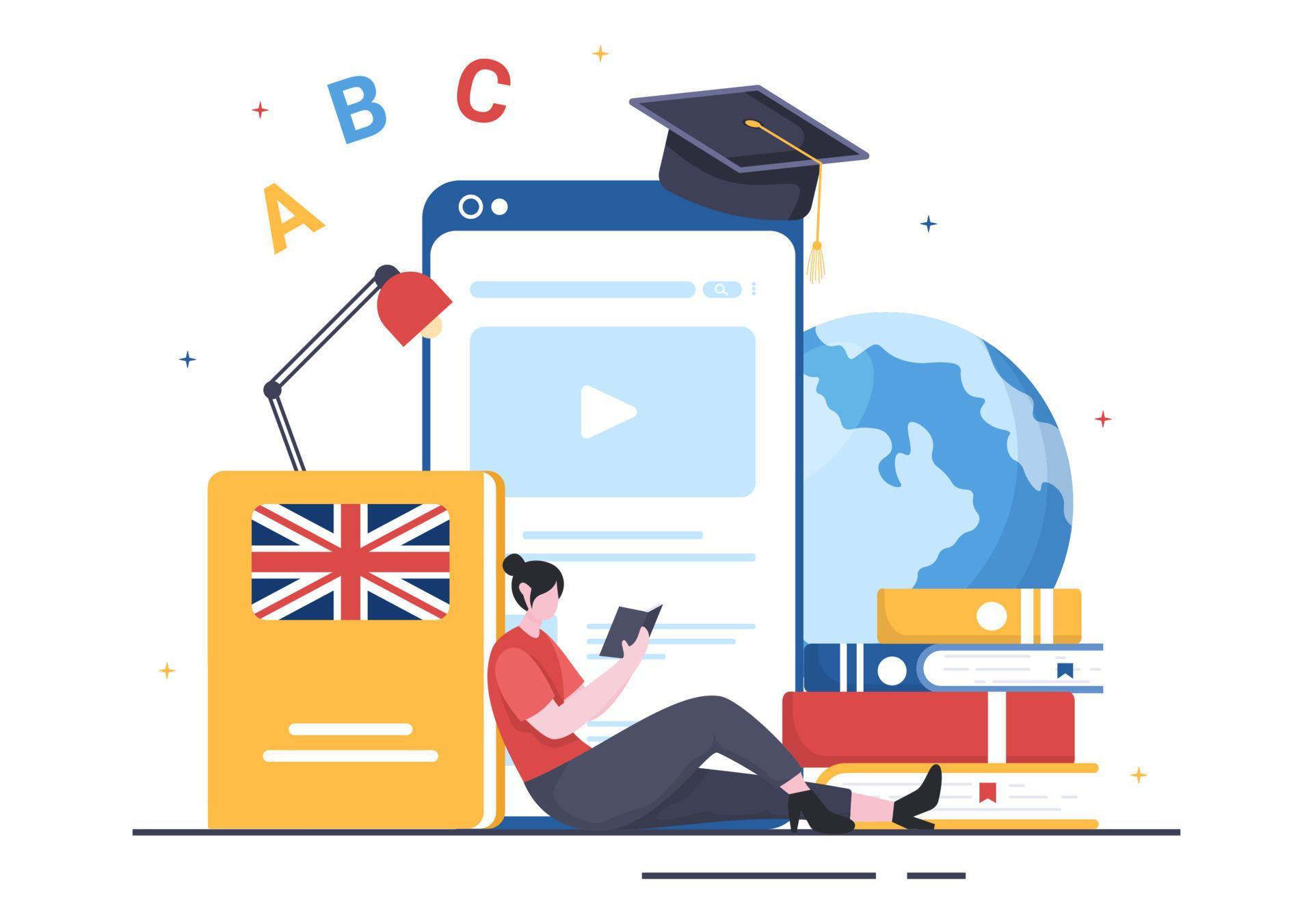 Language School Template Hand Drawn Cartoon Flat Illustration of Online ...