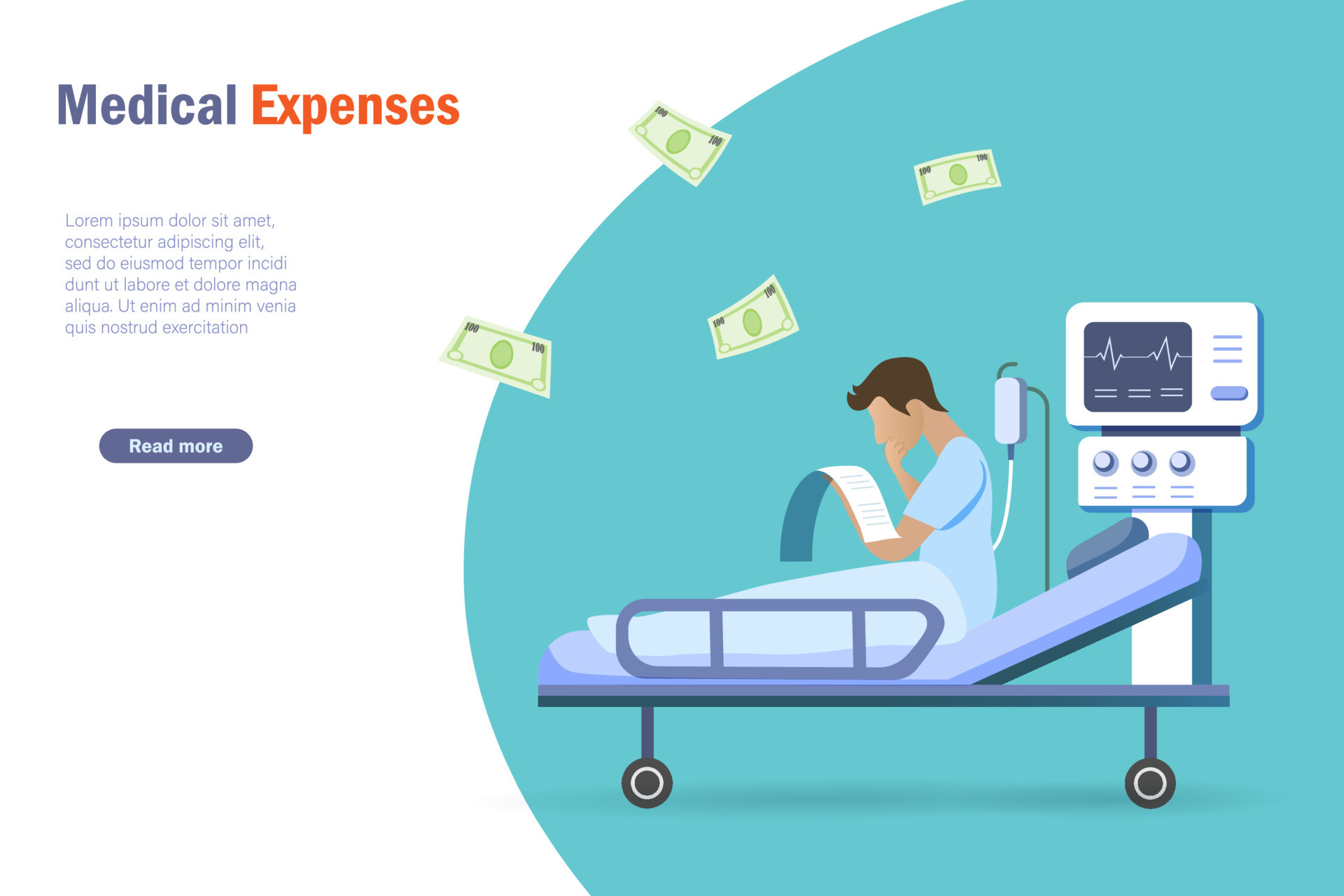 Medical expenses and health insurance concept. Patient in hospital ... Medical expenses and health insurance concept. Patient in hospital ...