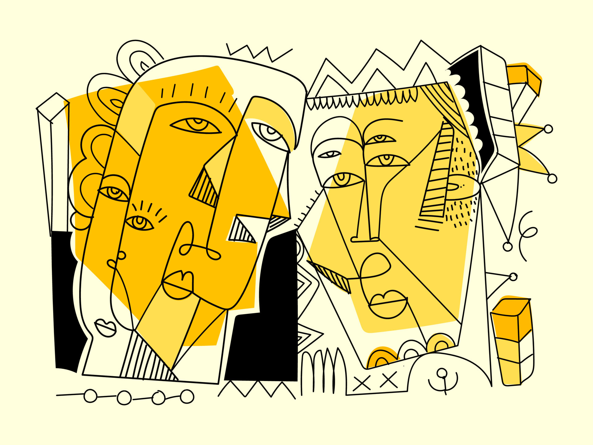 Abstract Face Portrait Man Woman Line Art Hand Drawing Vector