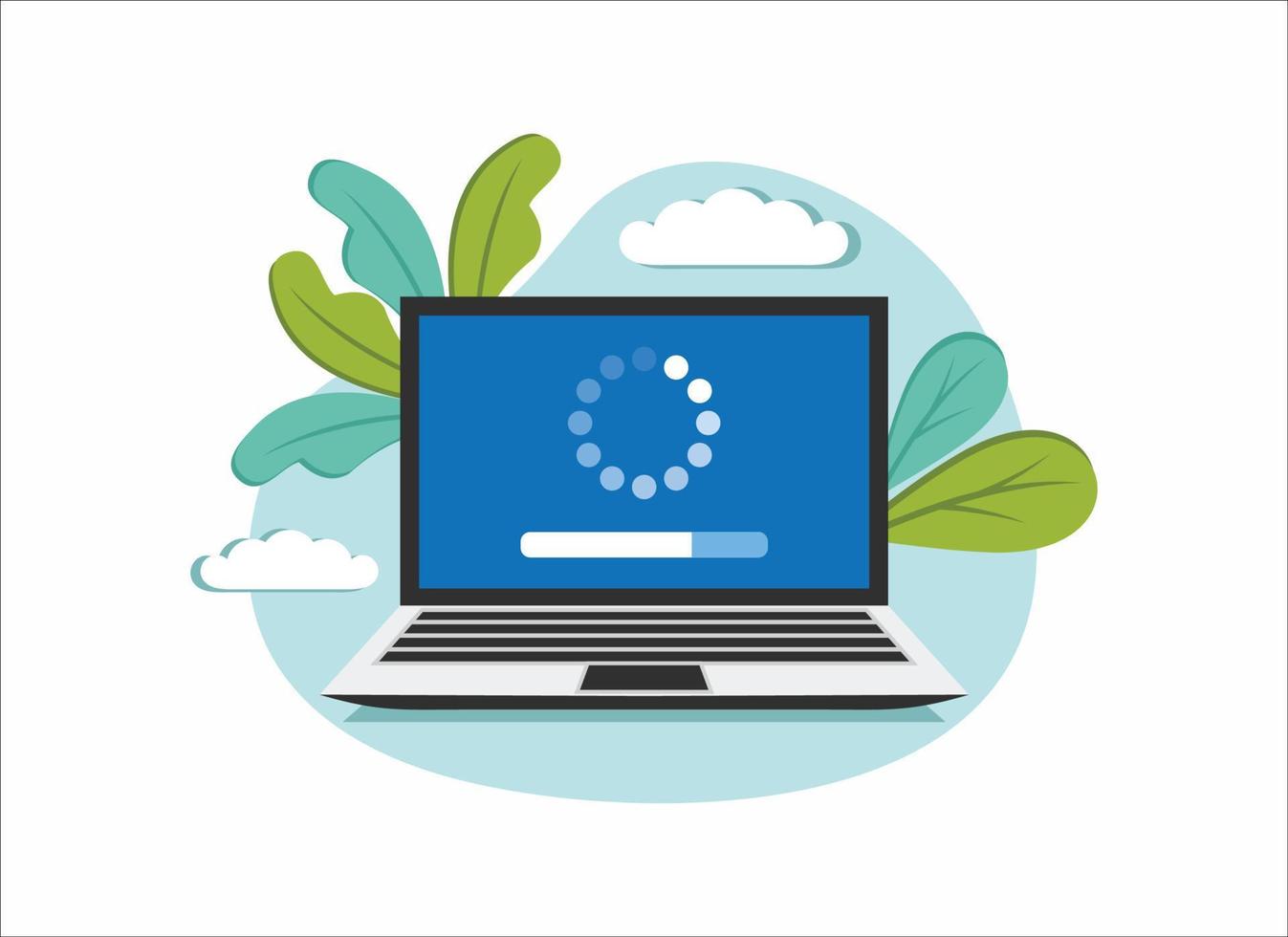 System Software Update And Upgrade Concept Loading Process In Laptop Screen Vector