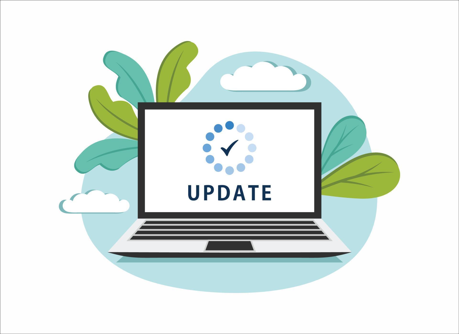 System Software Update And Upgrade Concept Loading Process In Laptop Screen Vector