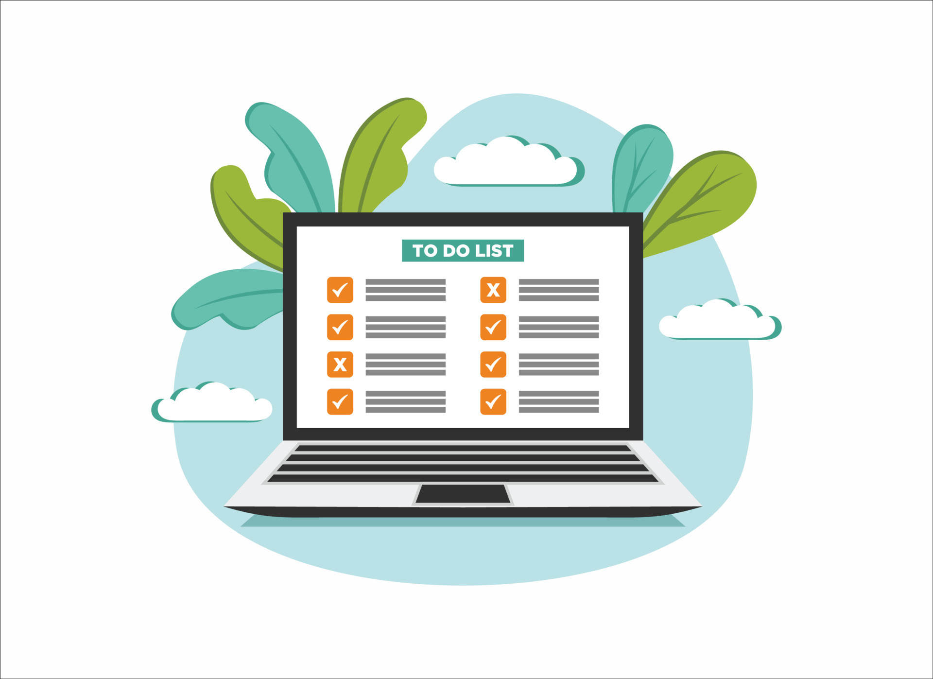 Computer and do to list vector illustration, flat cartoon pc monitor with long paper document ...