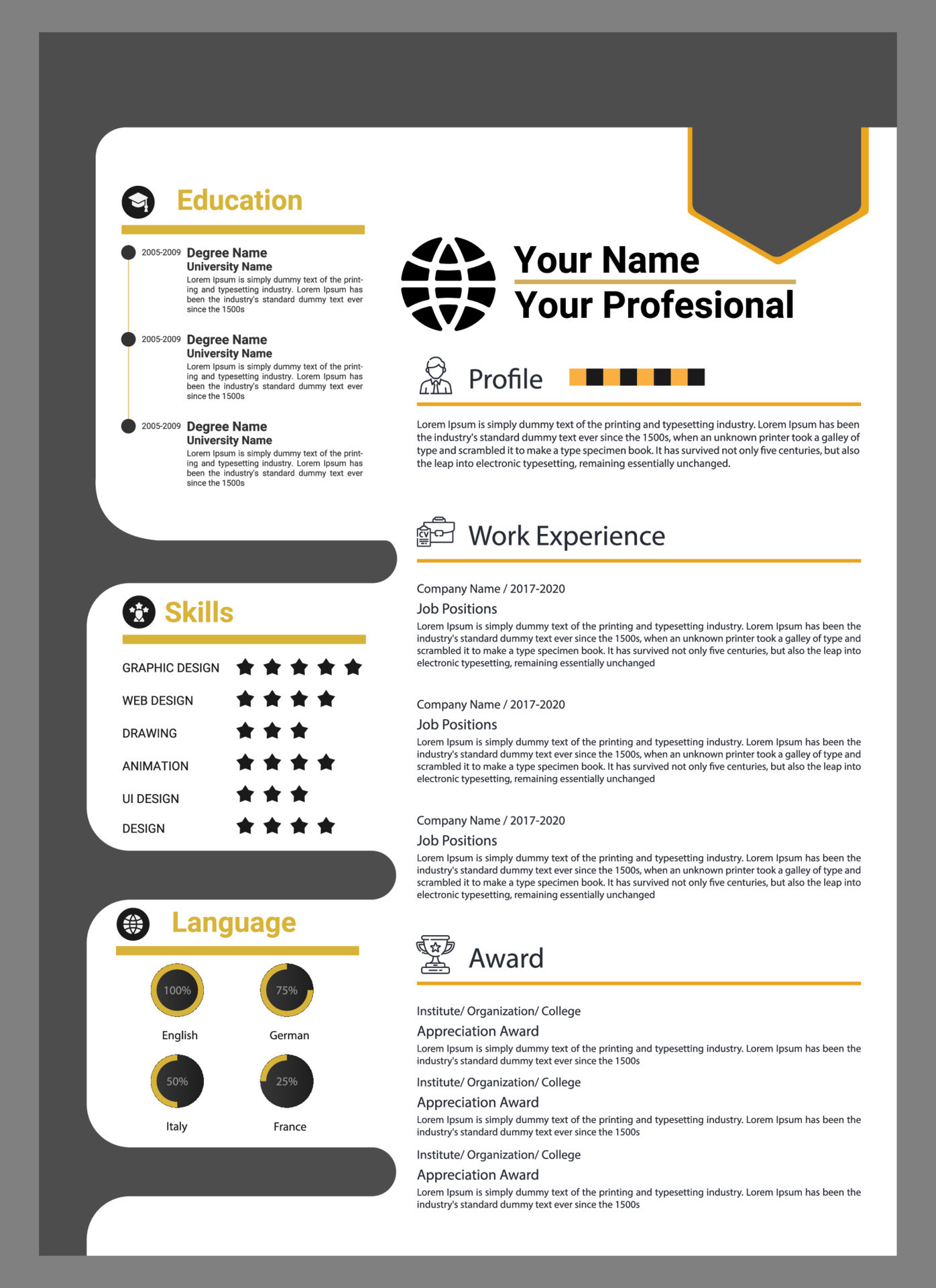 Modern resume or cv template 11947127 Vector Art at Vecteezy