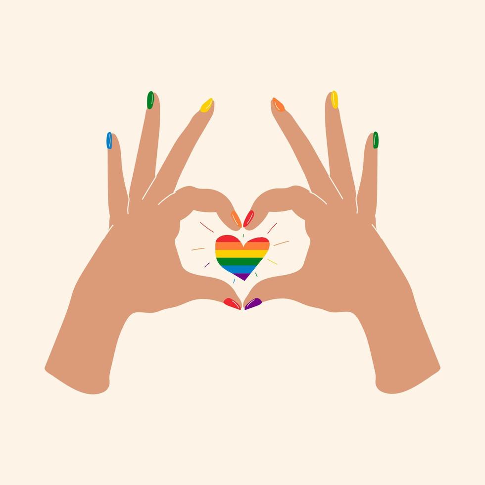 Hands showing lgbt heart. Vector in cartoon style. All elements are ...